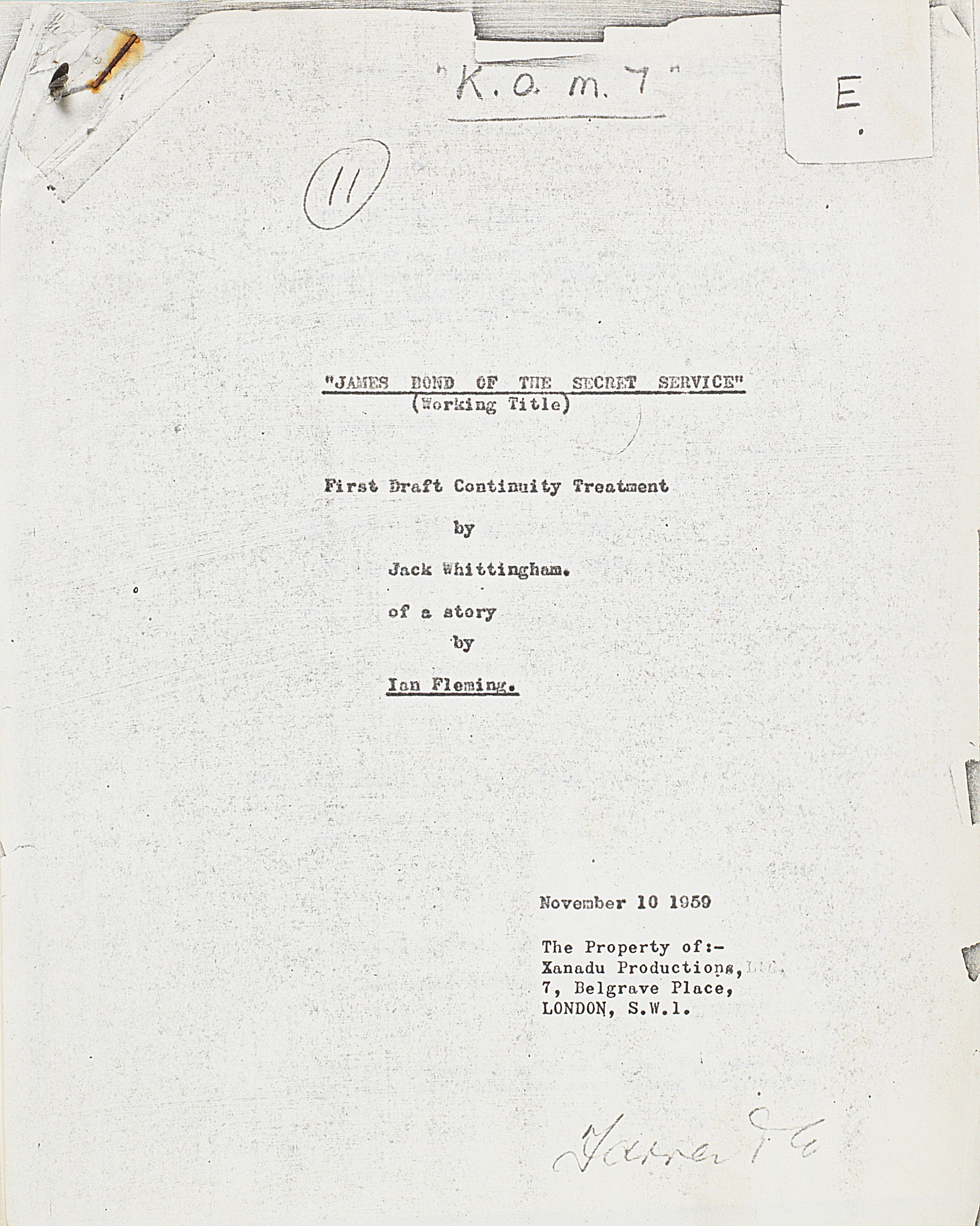 Bonhams : Jack Whittingham / Thunderball A first draft continuity ...
