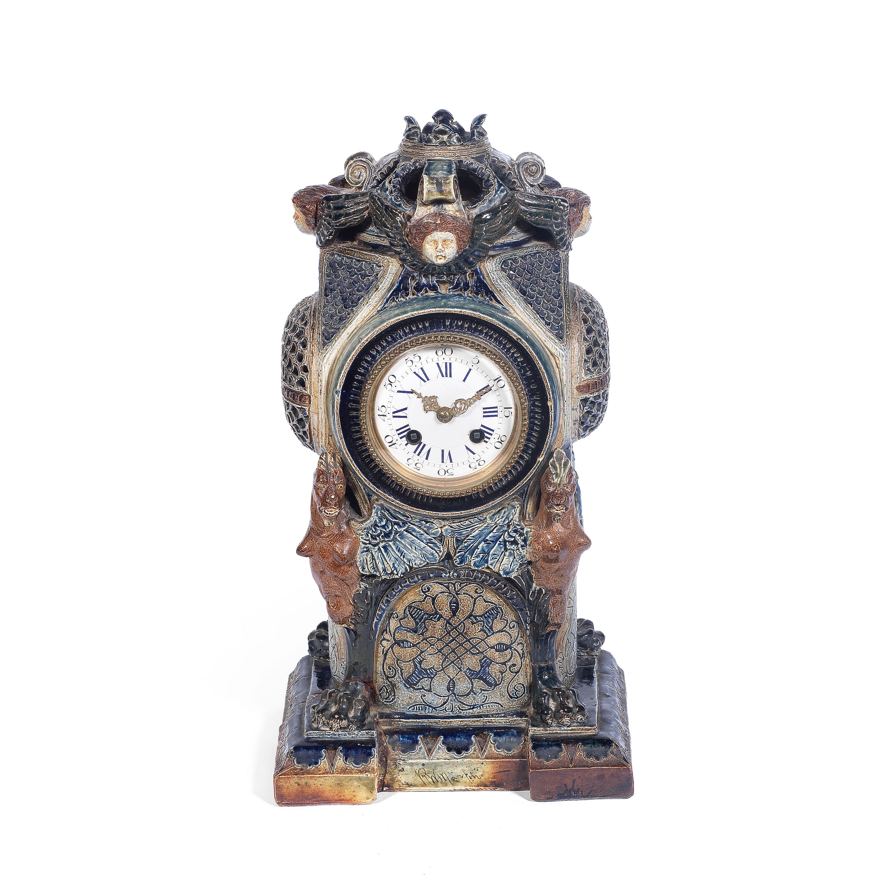 Bonhams : An early martin Brothers figural stoneware mantle clock ...