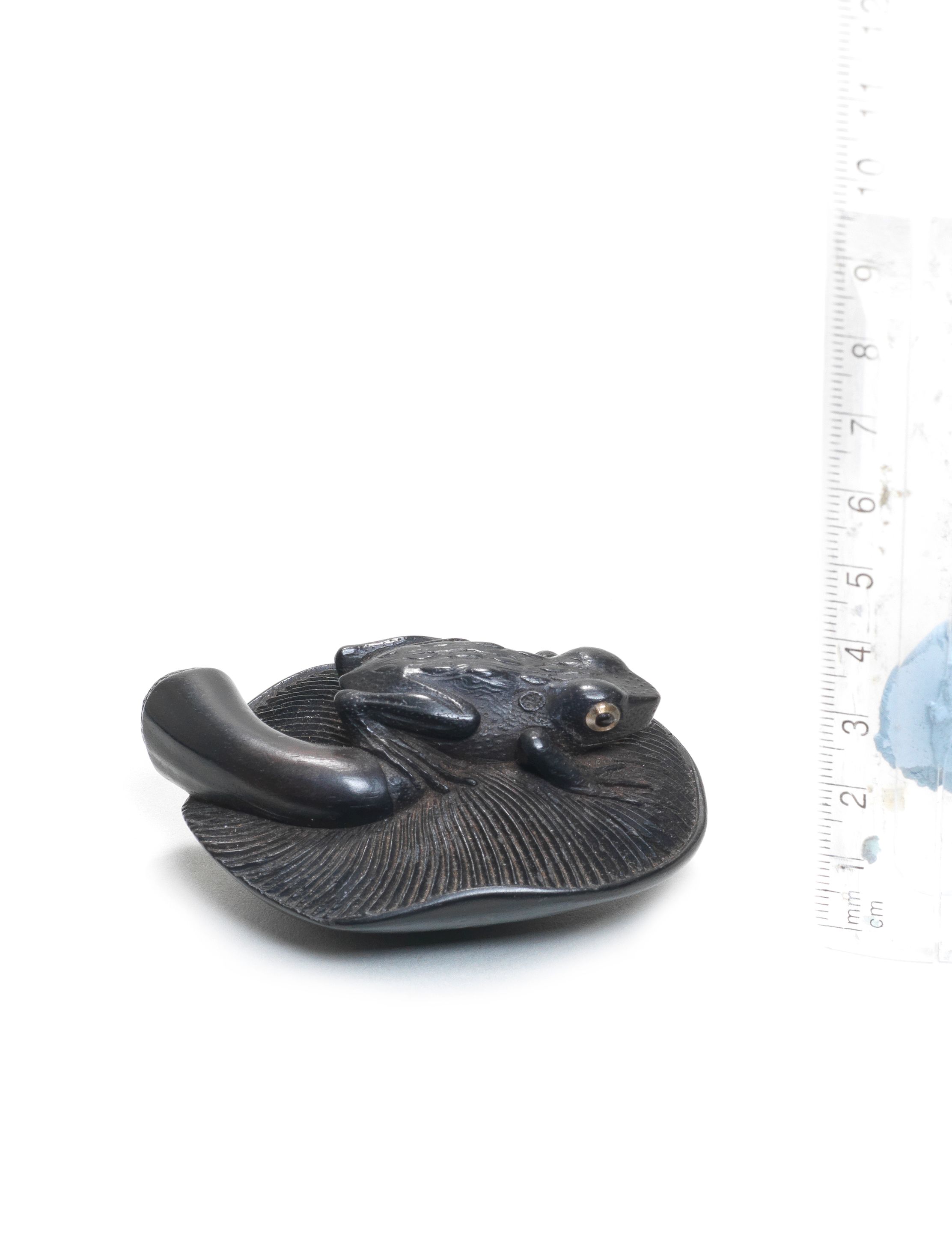 Bonhams : An ebony netsuke of a tree frog on a mushroom By Kanman (1793 ...