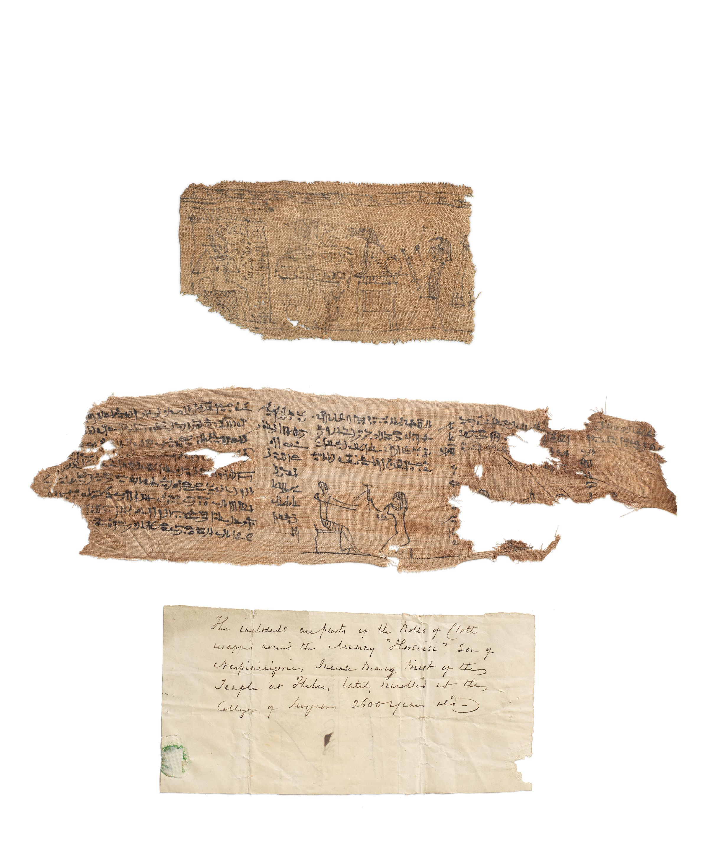Bonhams : Two Egyptian mummy wrapping bandages with spells