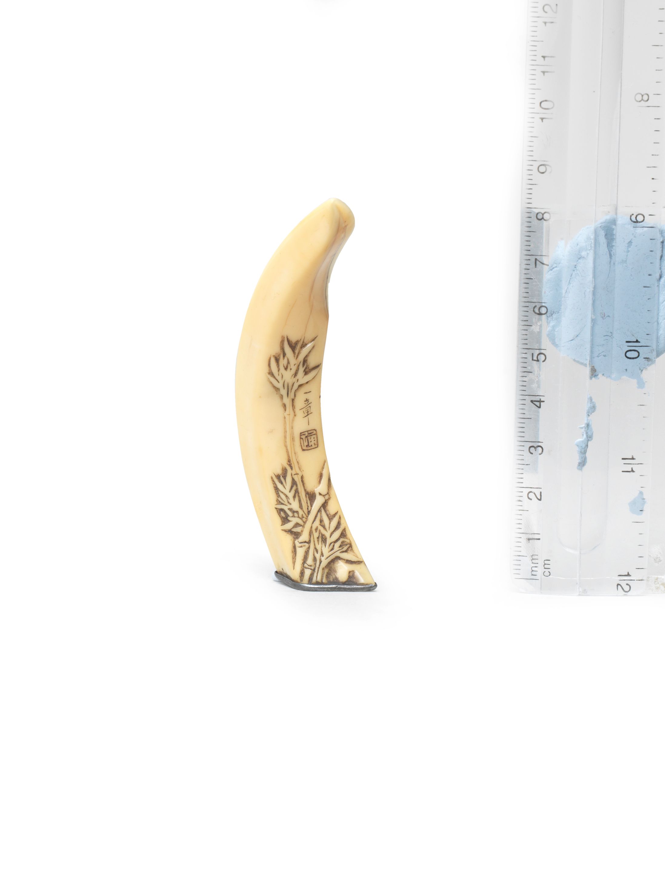 Bonhams : A boar-tusk netsuke with bamboo By Issho, 19th century