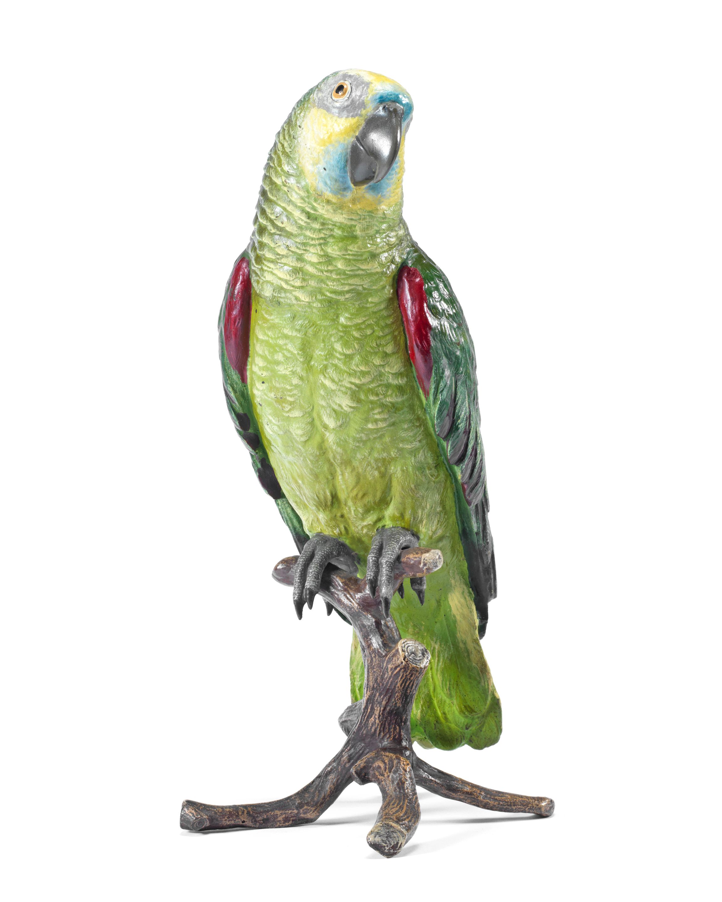 Bonhams : After Franz Bergman (Austrian, 1861-1936) A large cold painted bronze model of a parrot