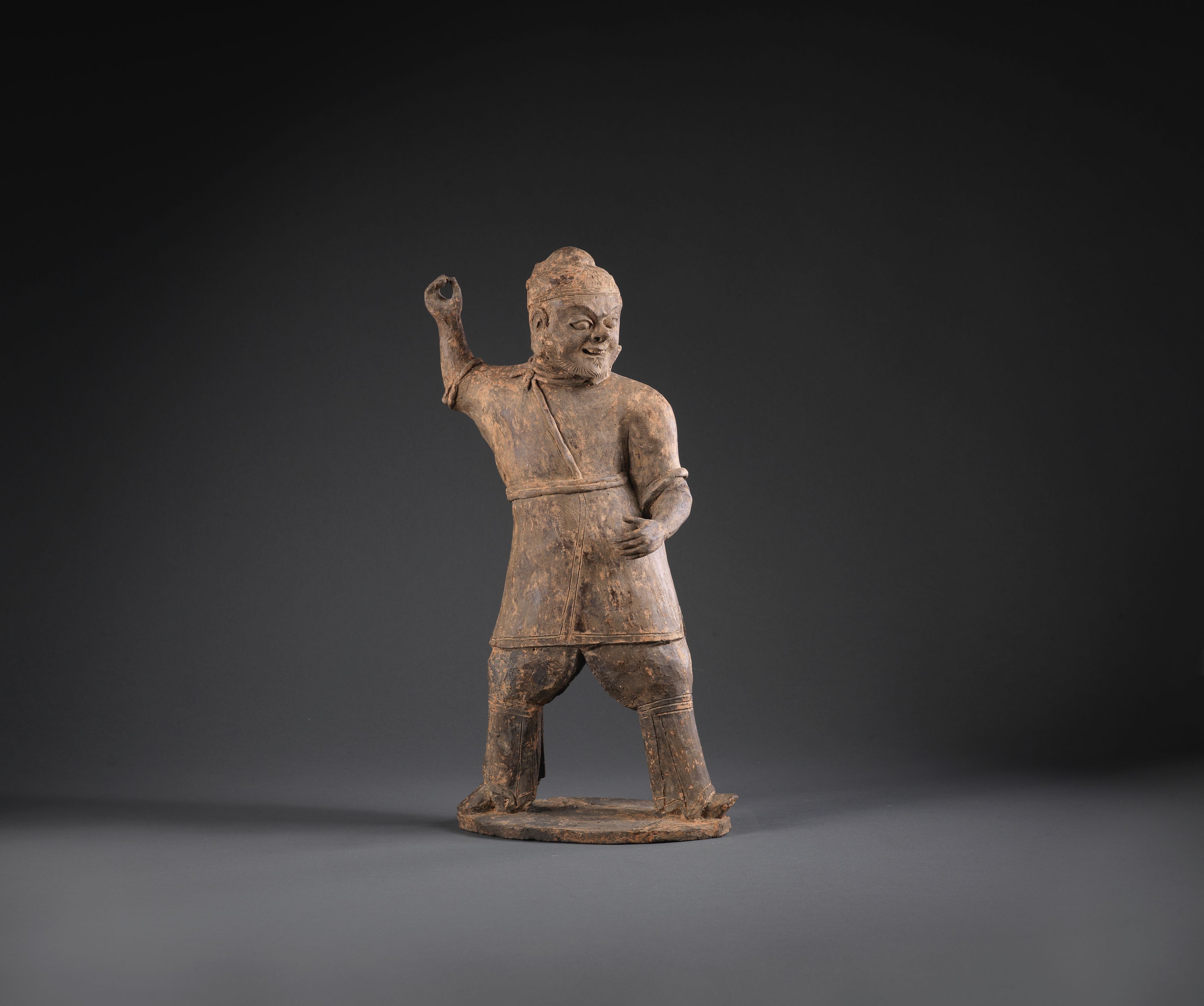 Bonhams : A grey pottery figure of a soldier Northern Wei Dynasty