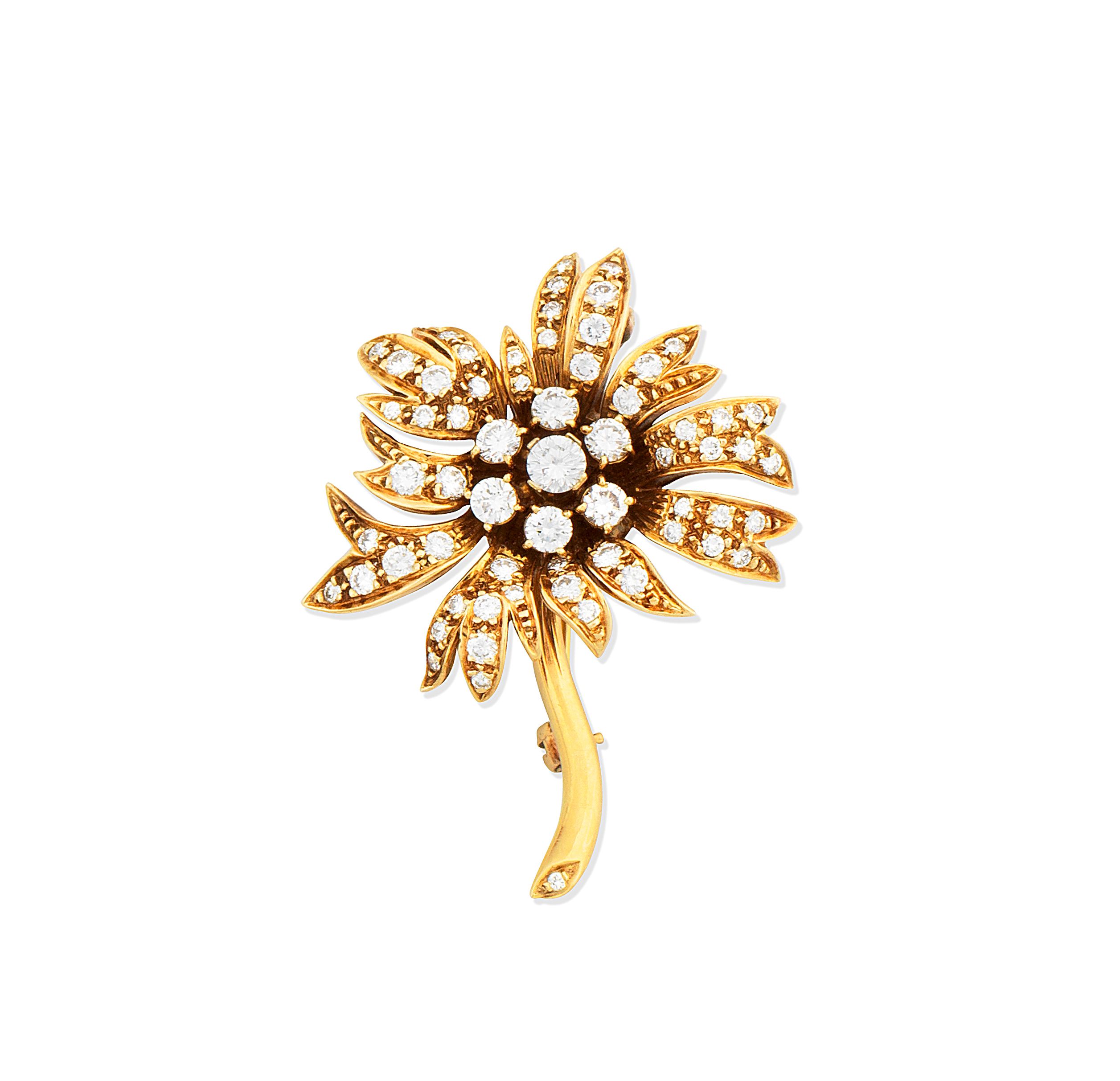 Bonhams : A diamond flower brooch, by Graff