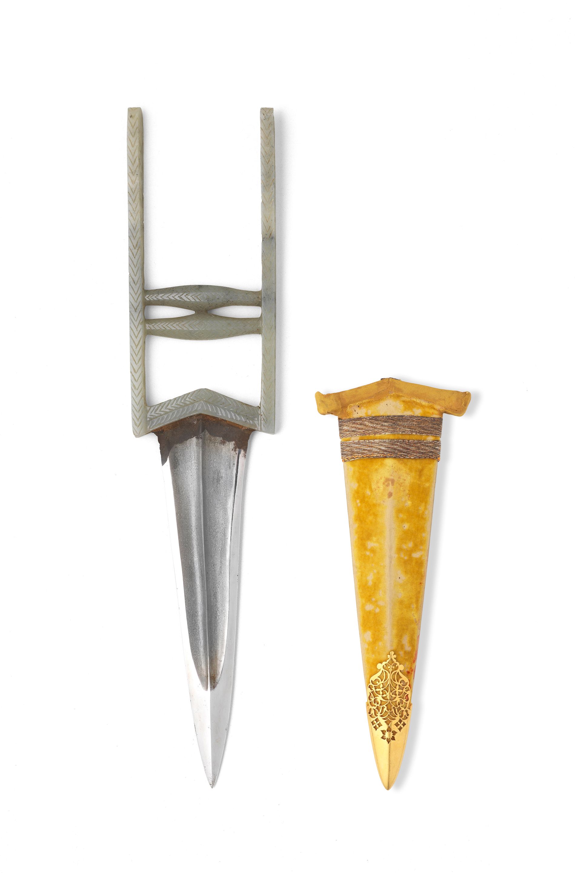 Bonhams : A fine Mughal jade-hilted push dagger (katar) North India ...