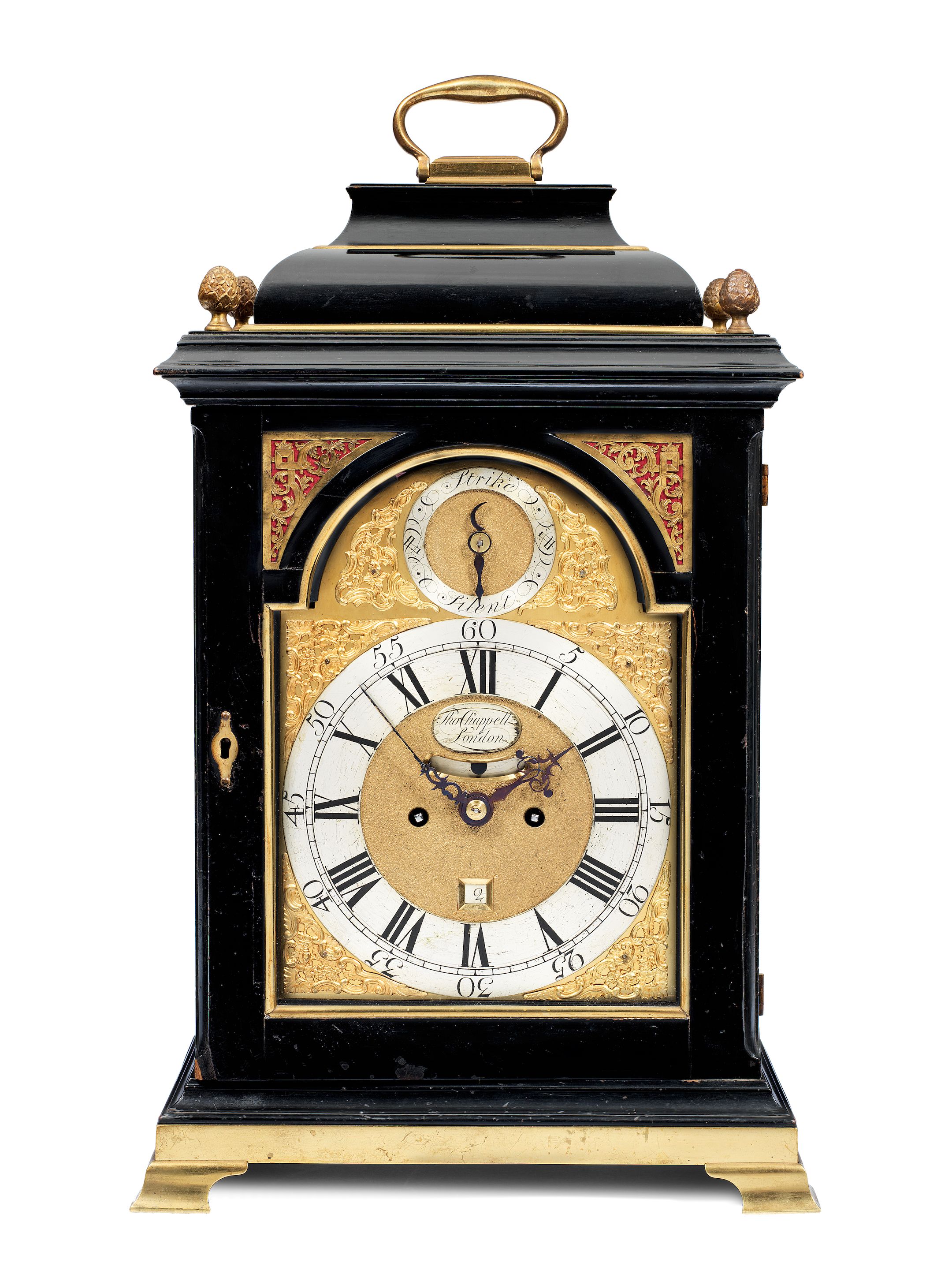 Bonhams : A mid 18th century brass-banded ebonised table clock Thomas ...