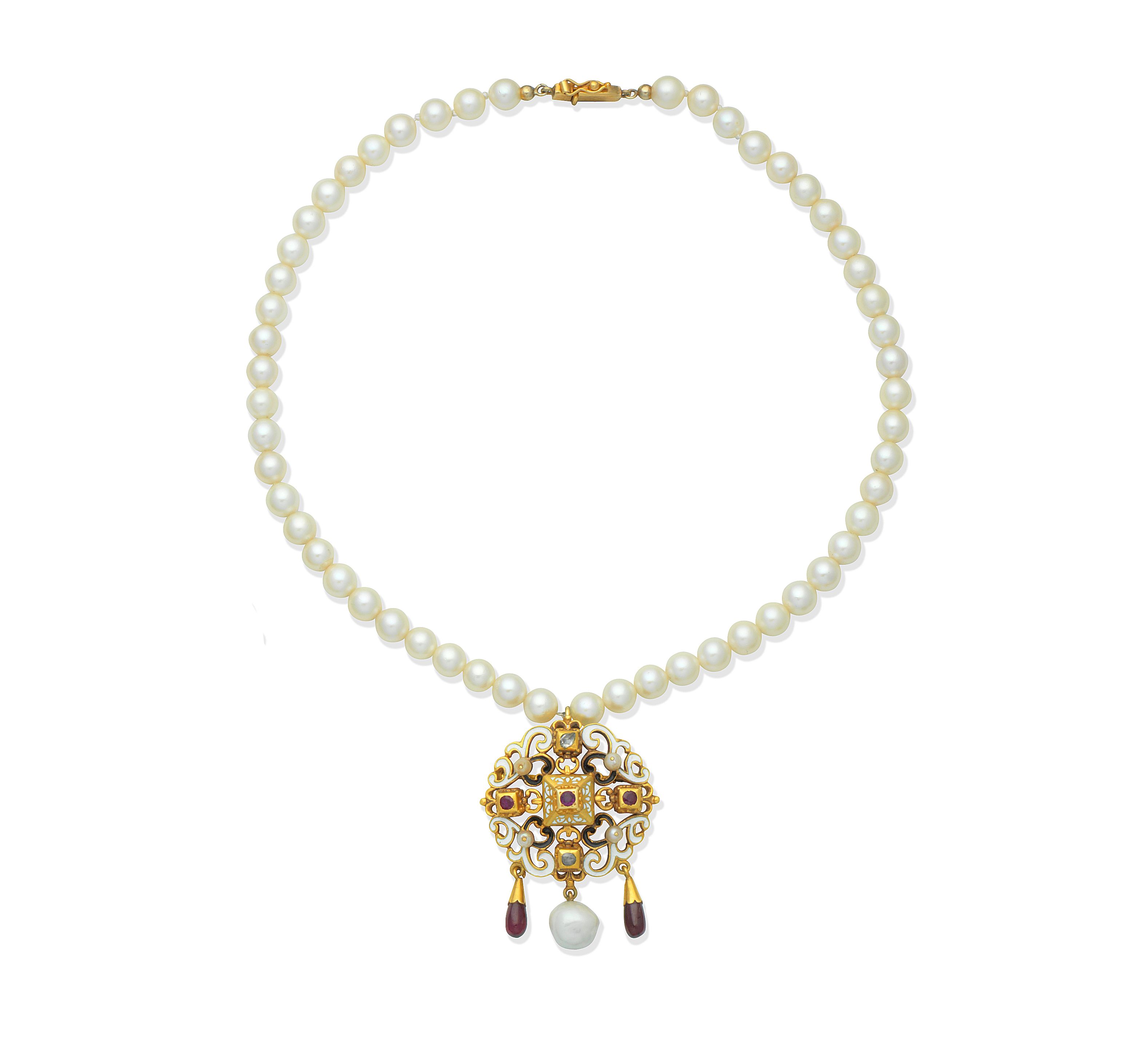 Bonhams : A Neo-Renaissance gem-set pendant necklace
