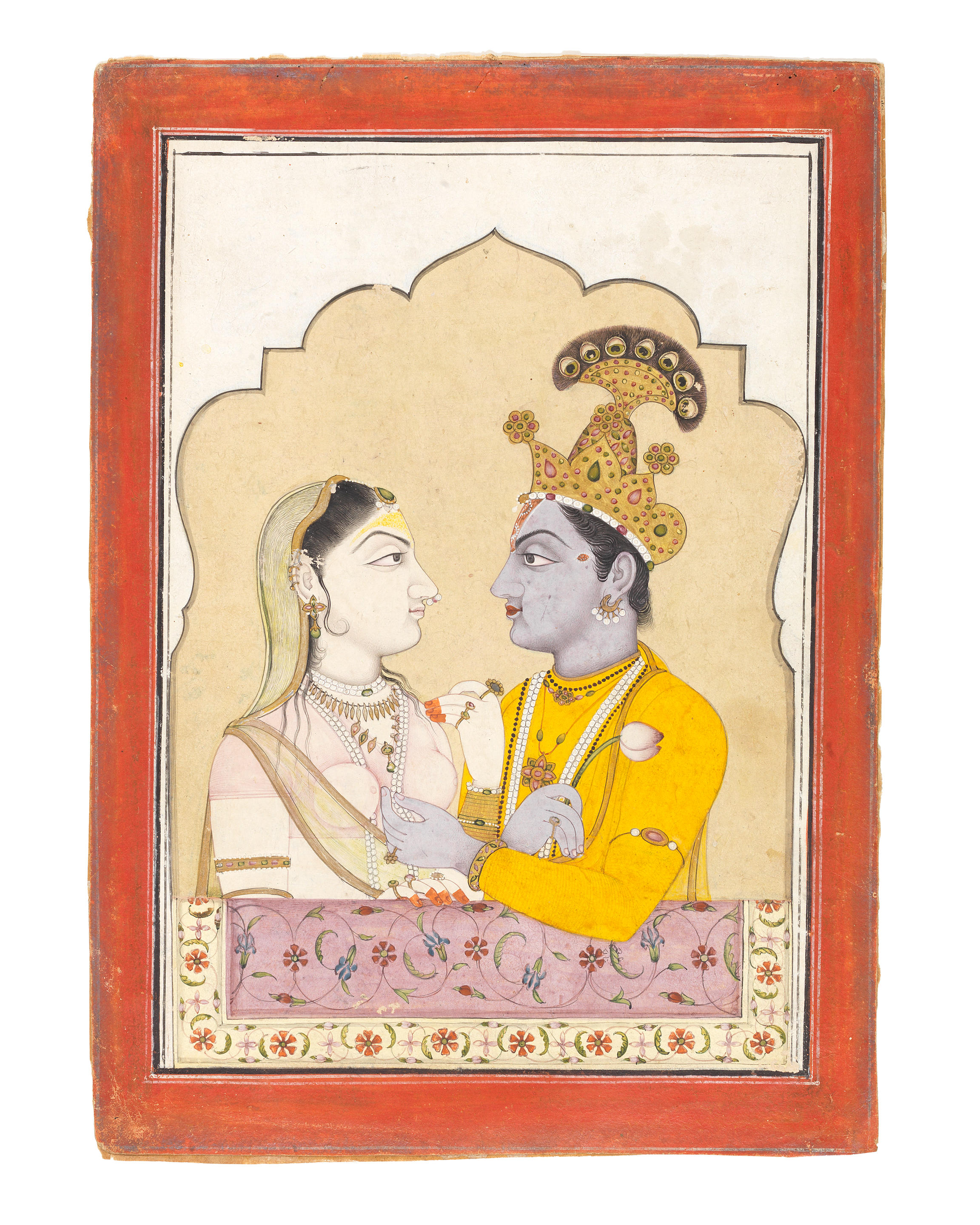 Bonhams Radha And Krishna At A Balcony Window Pahari Early 19th Century