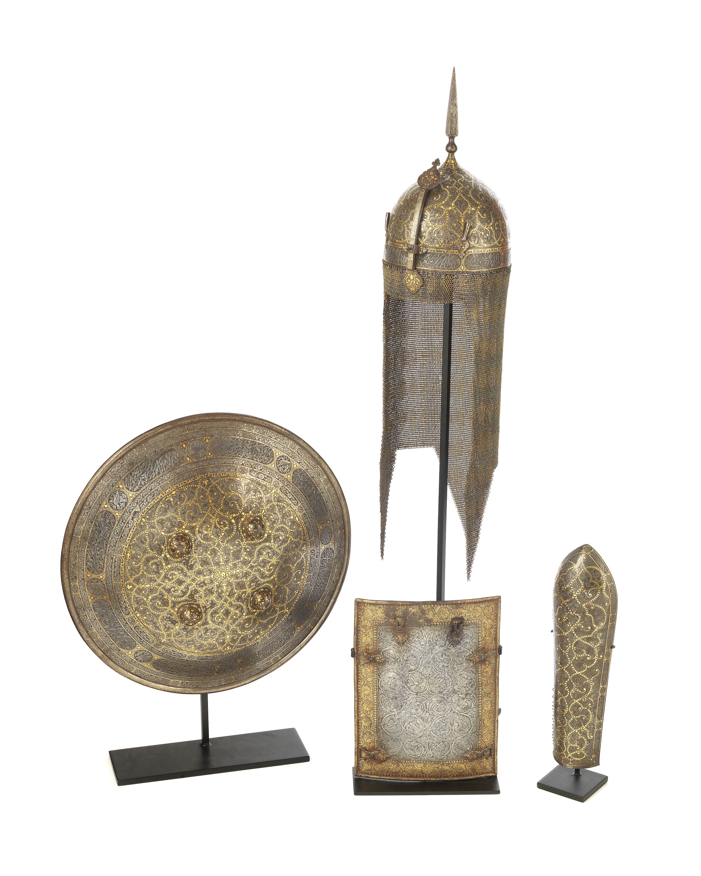 Bonhams : A set of Qajar Gold Damascened Steel Armour Persia, 19th ...