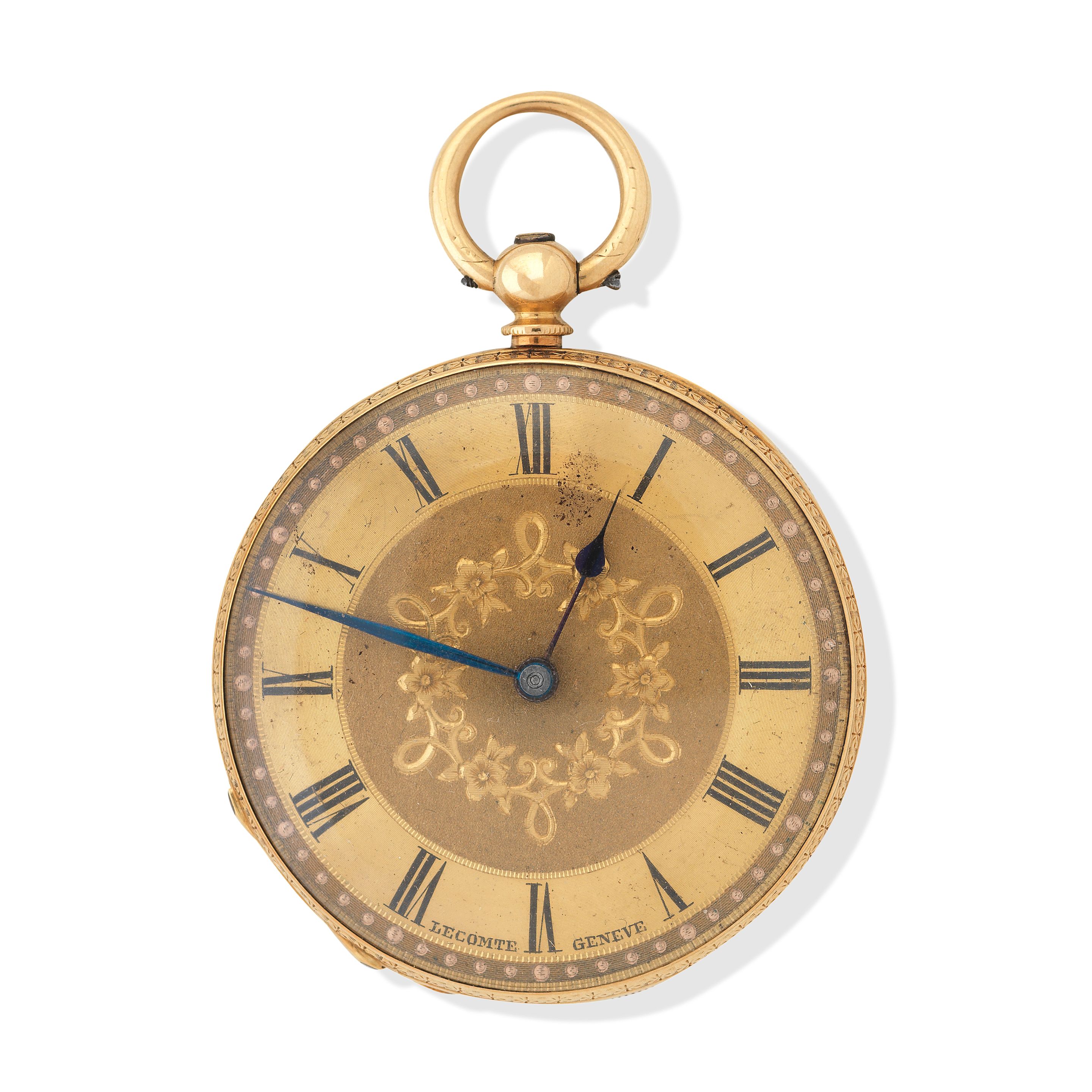 Bonhams : Lecomte Geneve. An 18k gold key wind pocket watch