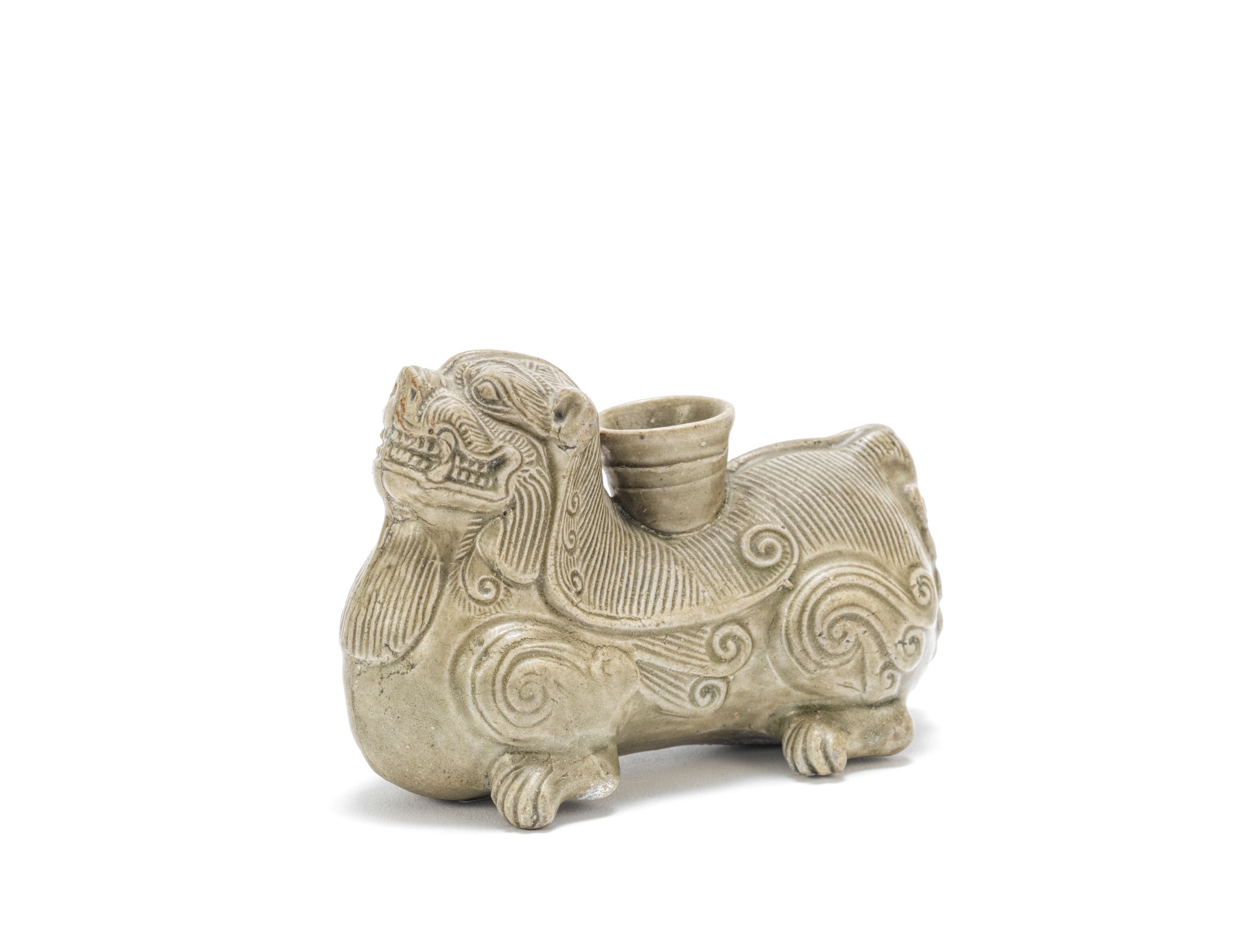 Bonhams : A Yueyao olive green glazed 'lion' vessel Western Jin Dynasty