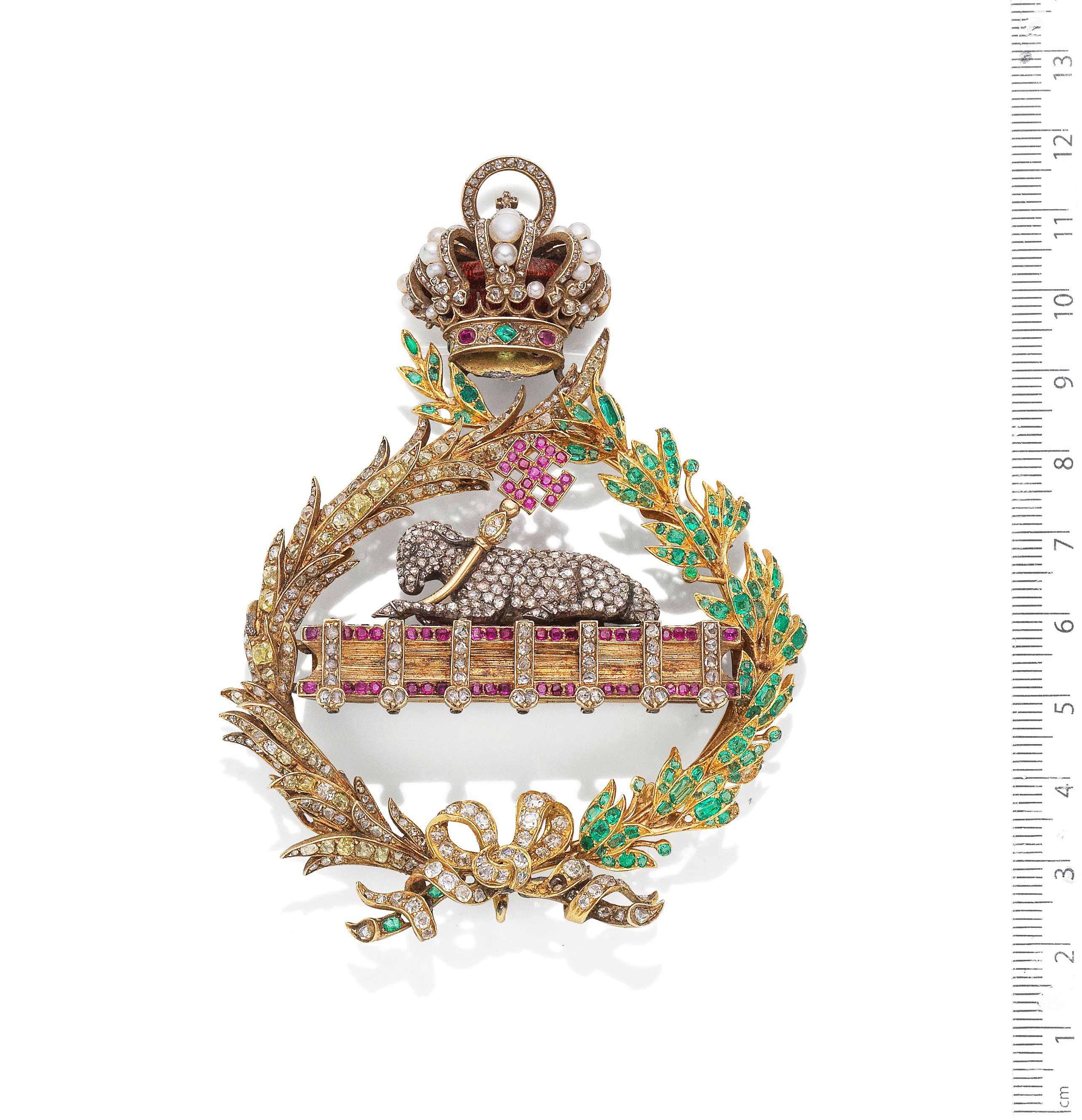 Bonhams : A 19th century gold and gem-set Agnus Dei reliquary pendant
