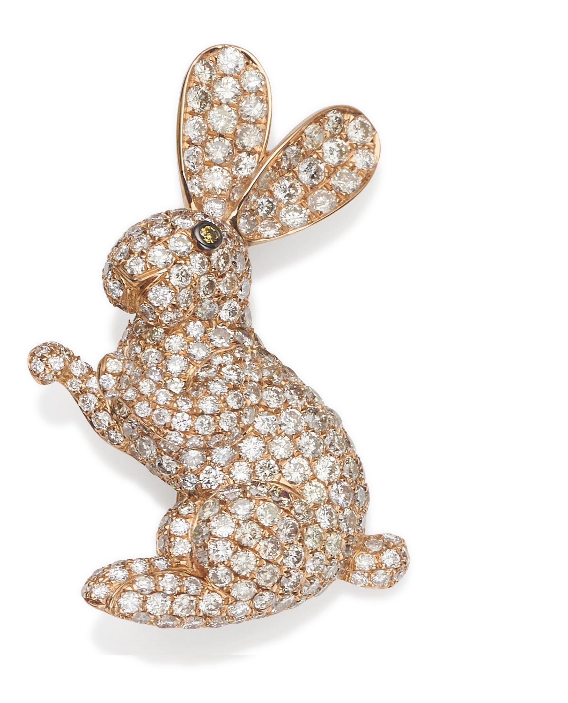 Bonhams : A coloured diamond and diamond rabbit brooch