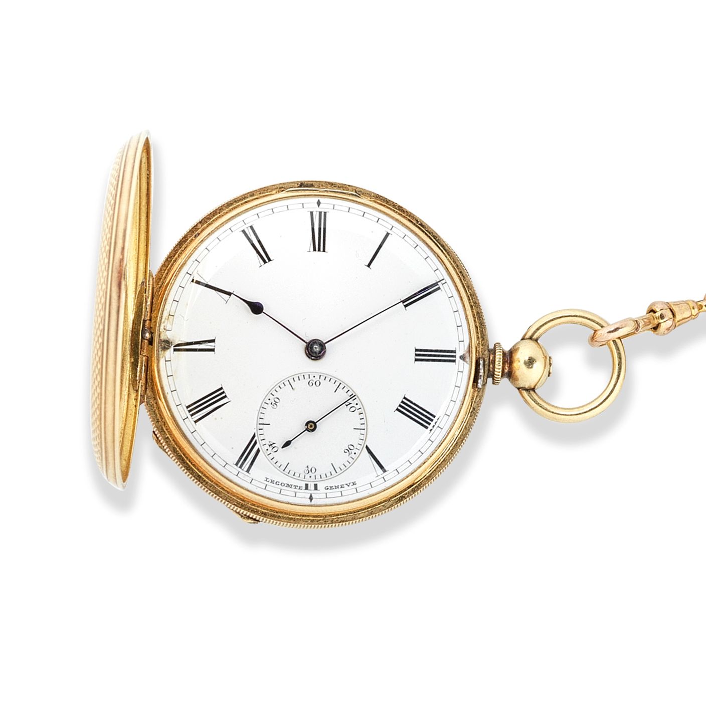 Bonhams : Lecomte Genève. An 18K gold key wind full hunter pocket watch ...