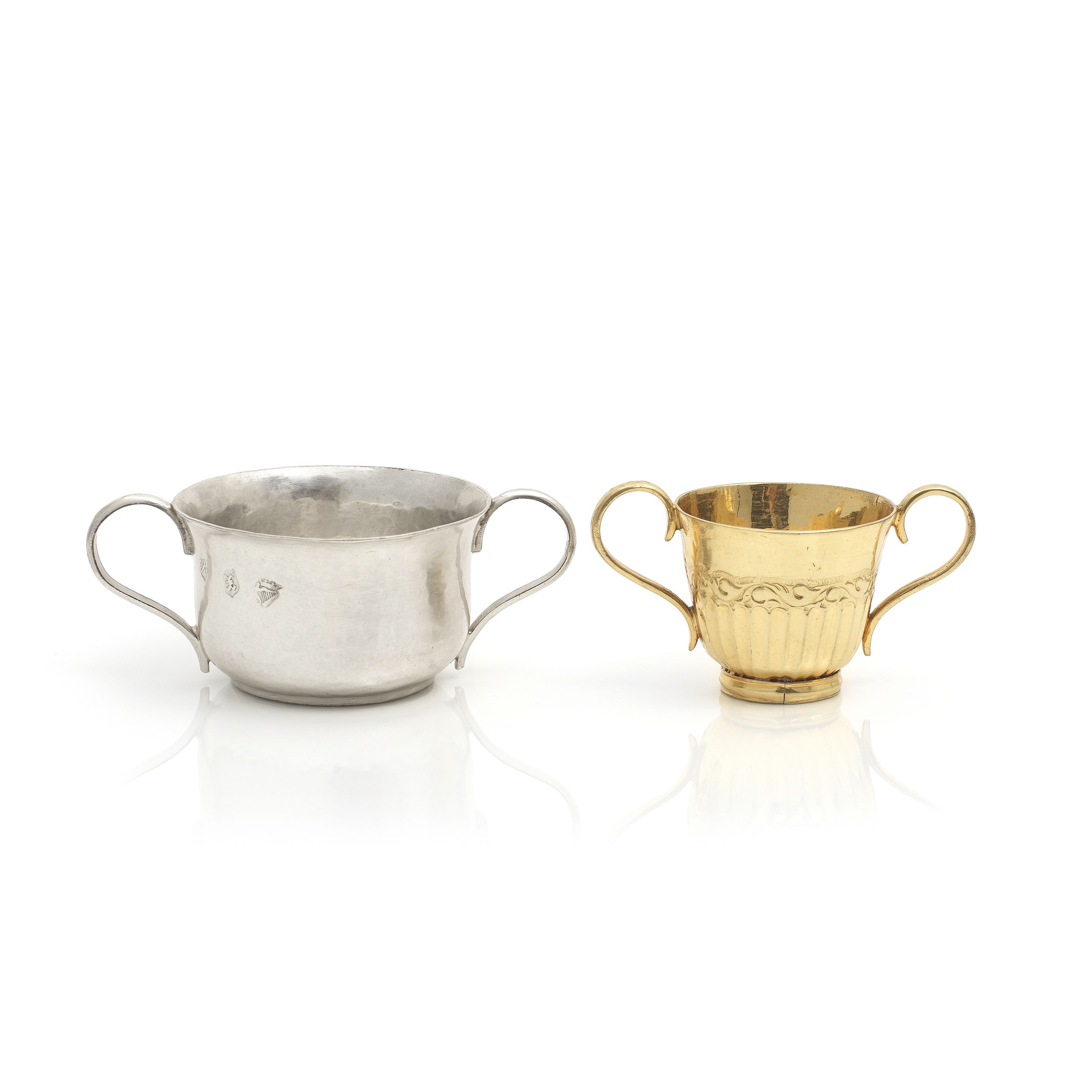 Bonhams : An Irish miniature silver gilt twin handled porringer maker's ...