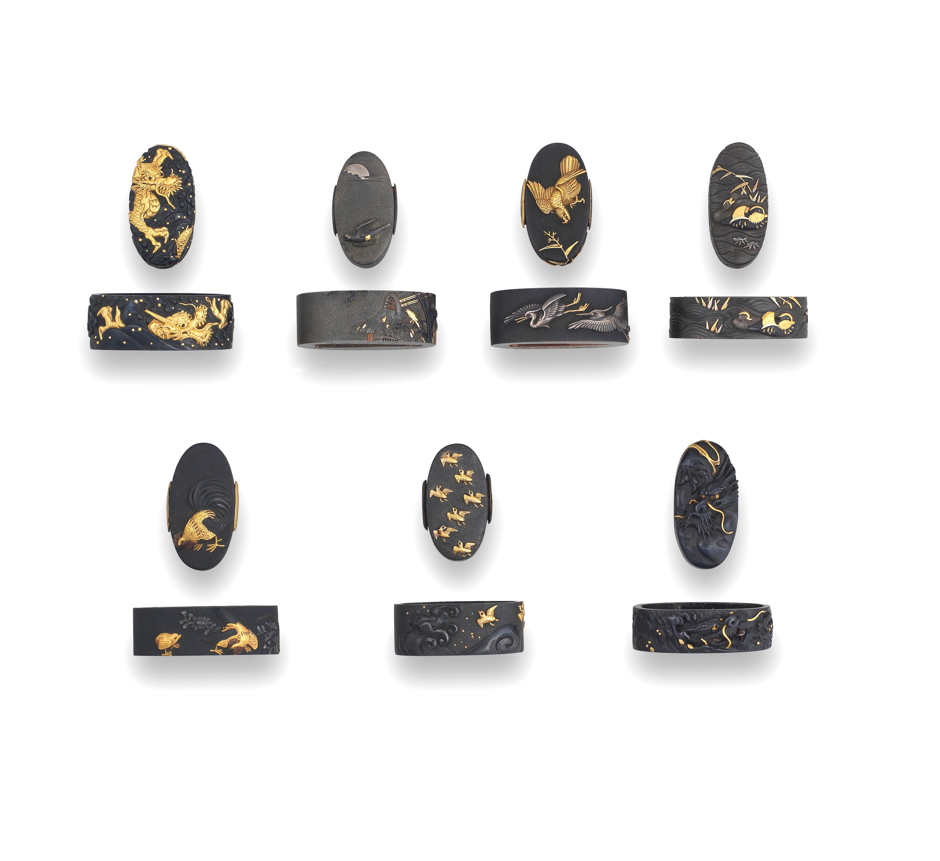 Bonhams : SEVEN FUCHI-GASHIRA (HILT COLLARS AND POMMELS) Edo period ...