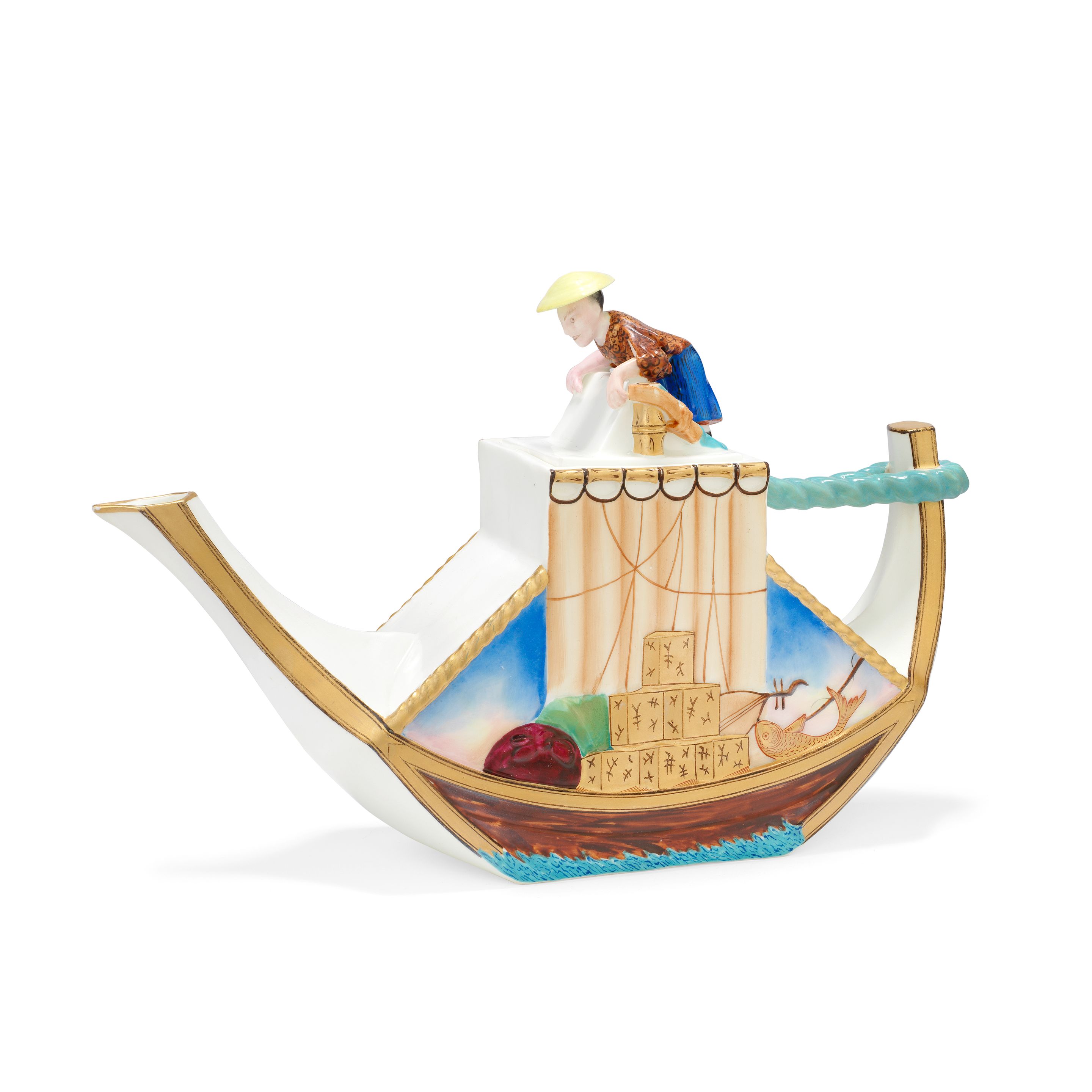 Bonhams : A very rare George Jones 'Chinese Junk' teapot and cover ...