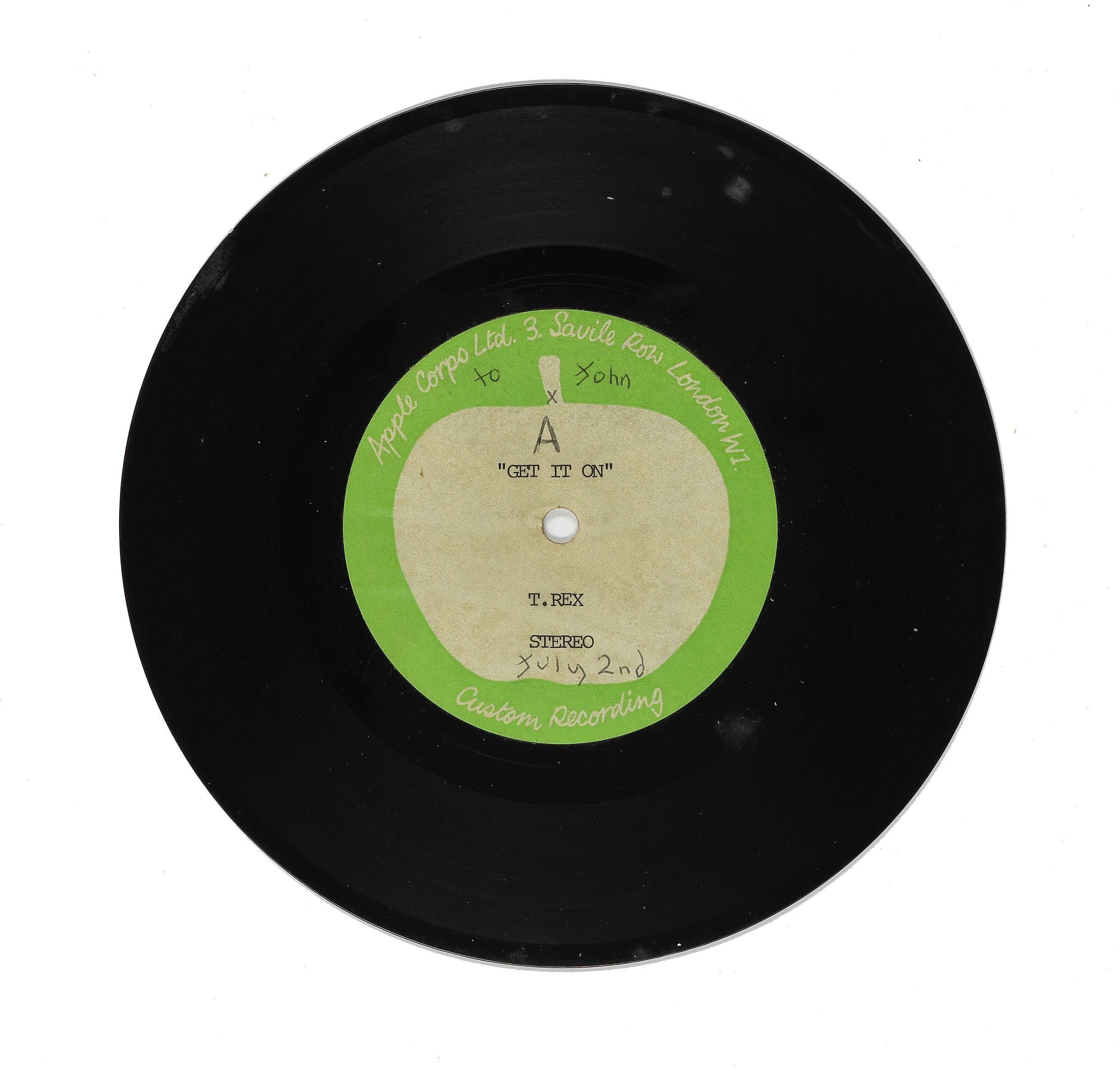 Bonhams : T. Rex An Acetate Recording Of The Single Get It On/There Was ...