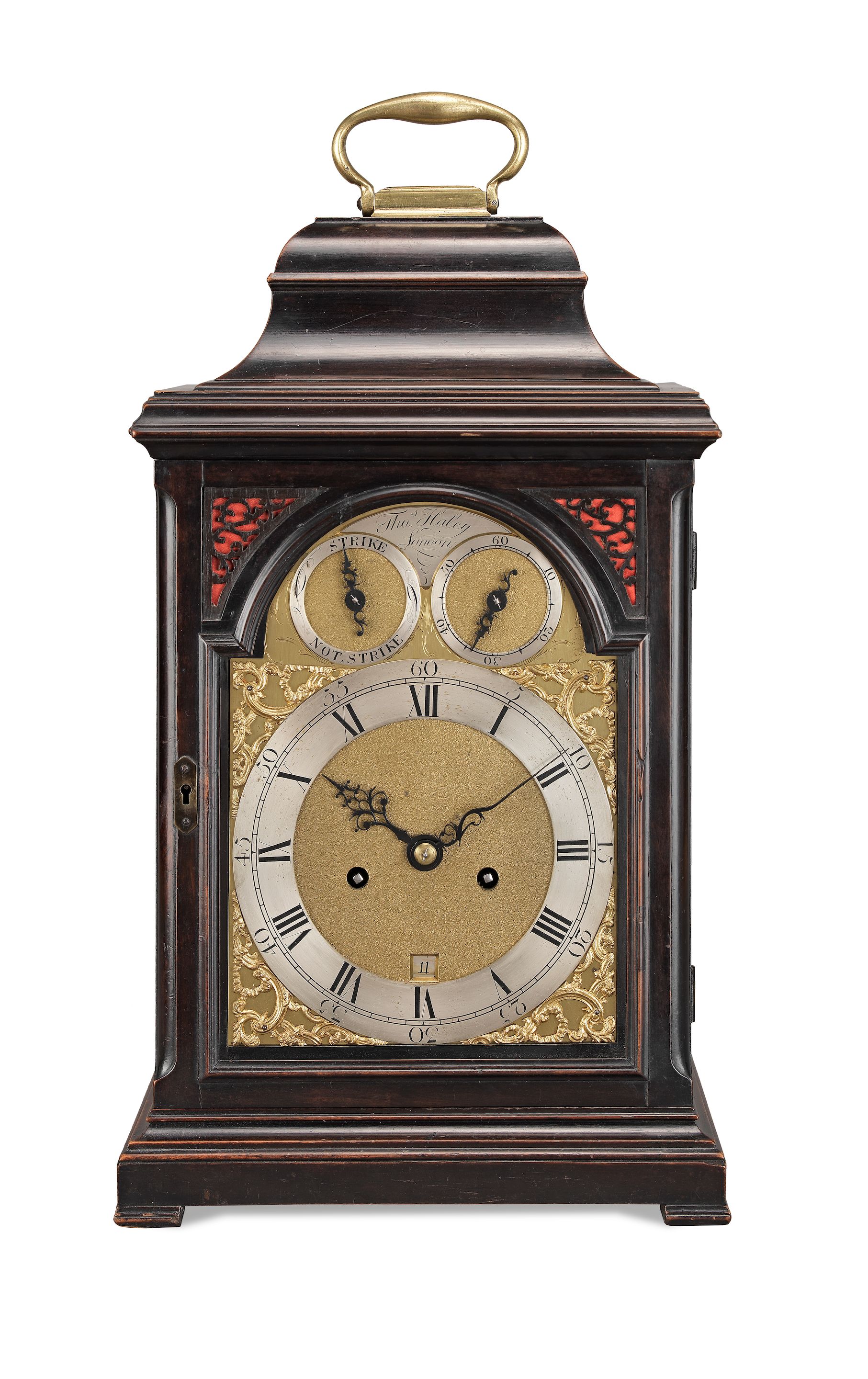Bonhams : A good mid 18th century ebonised table clock with trip repeat ...