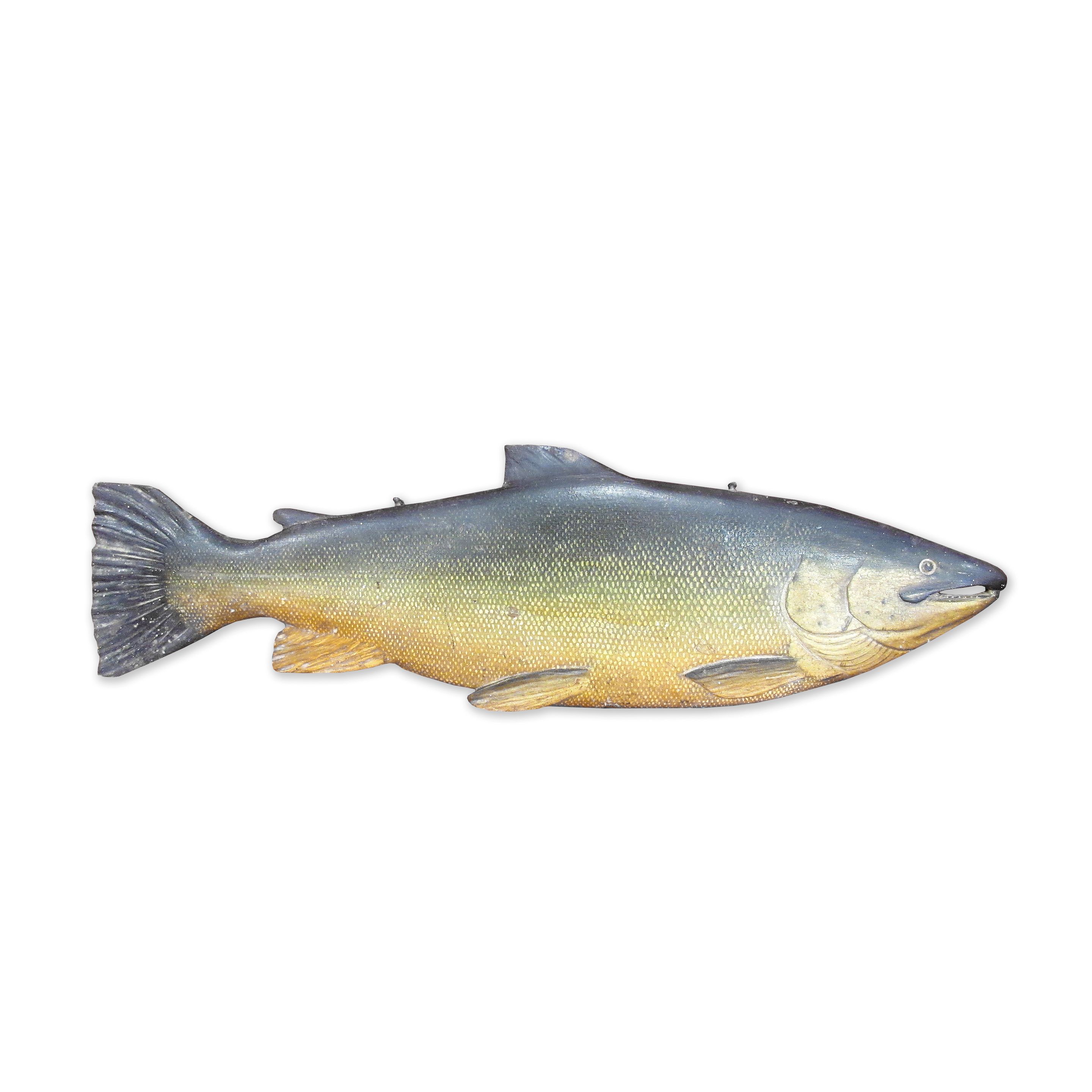 Bonhams : An early 20th century half block model of a salmon