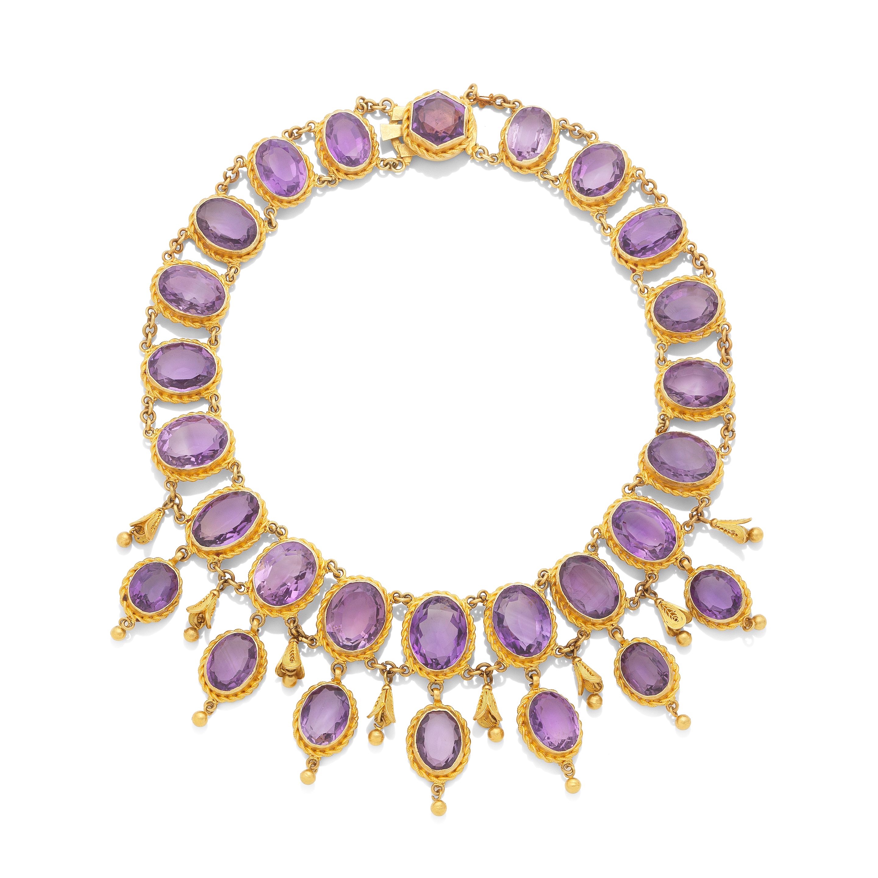 Bonhams : GOLD AMETHYST FRINGE NECKLACE, 20TH CENTURY