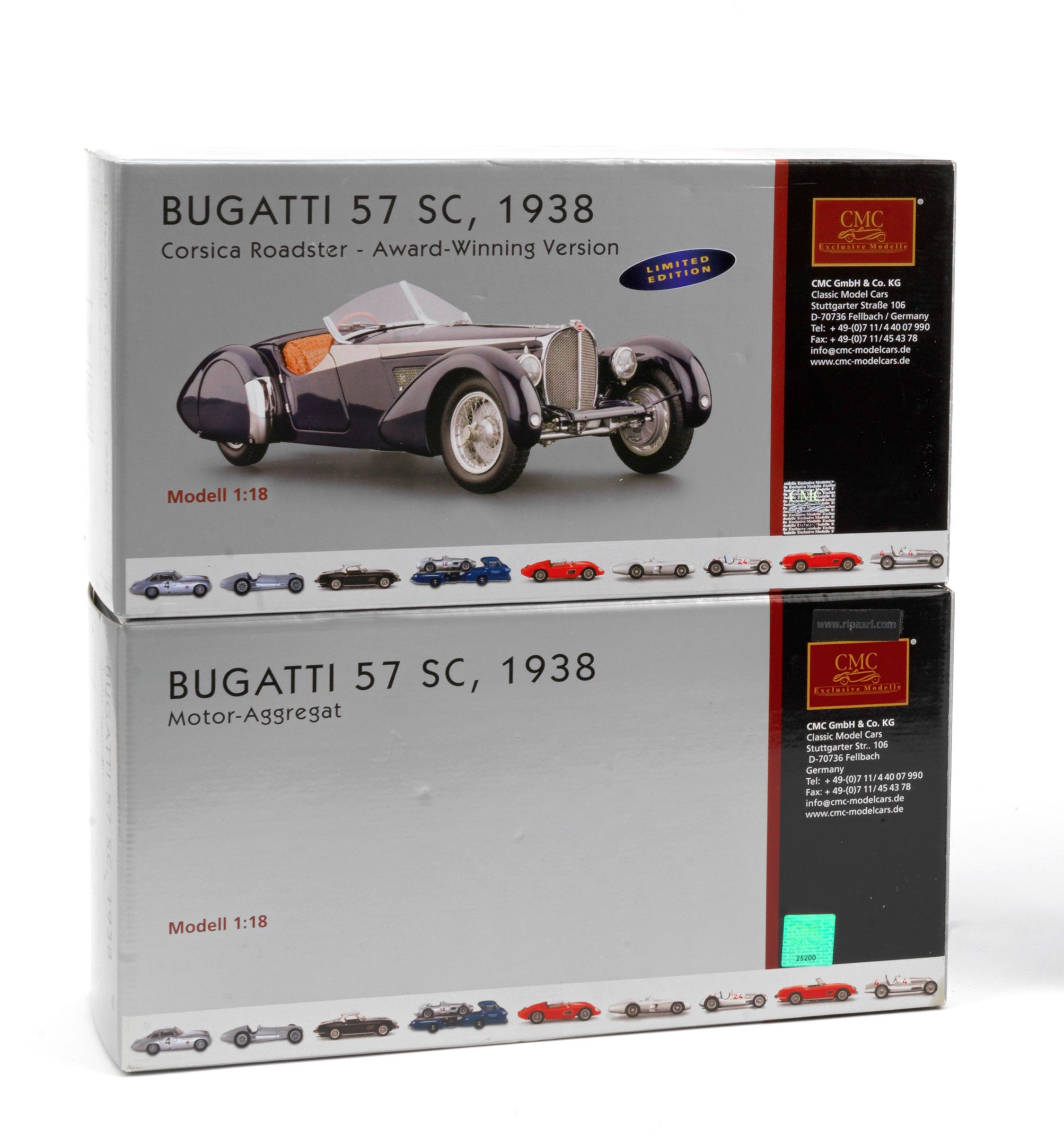 Bonhams Cars : Two boxed 118 scale models of a 1938 Bugatti Type 57 SC ...