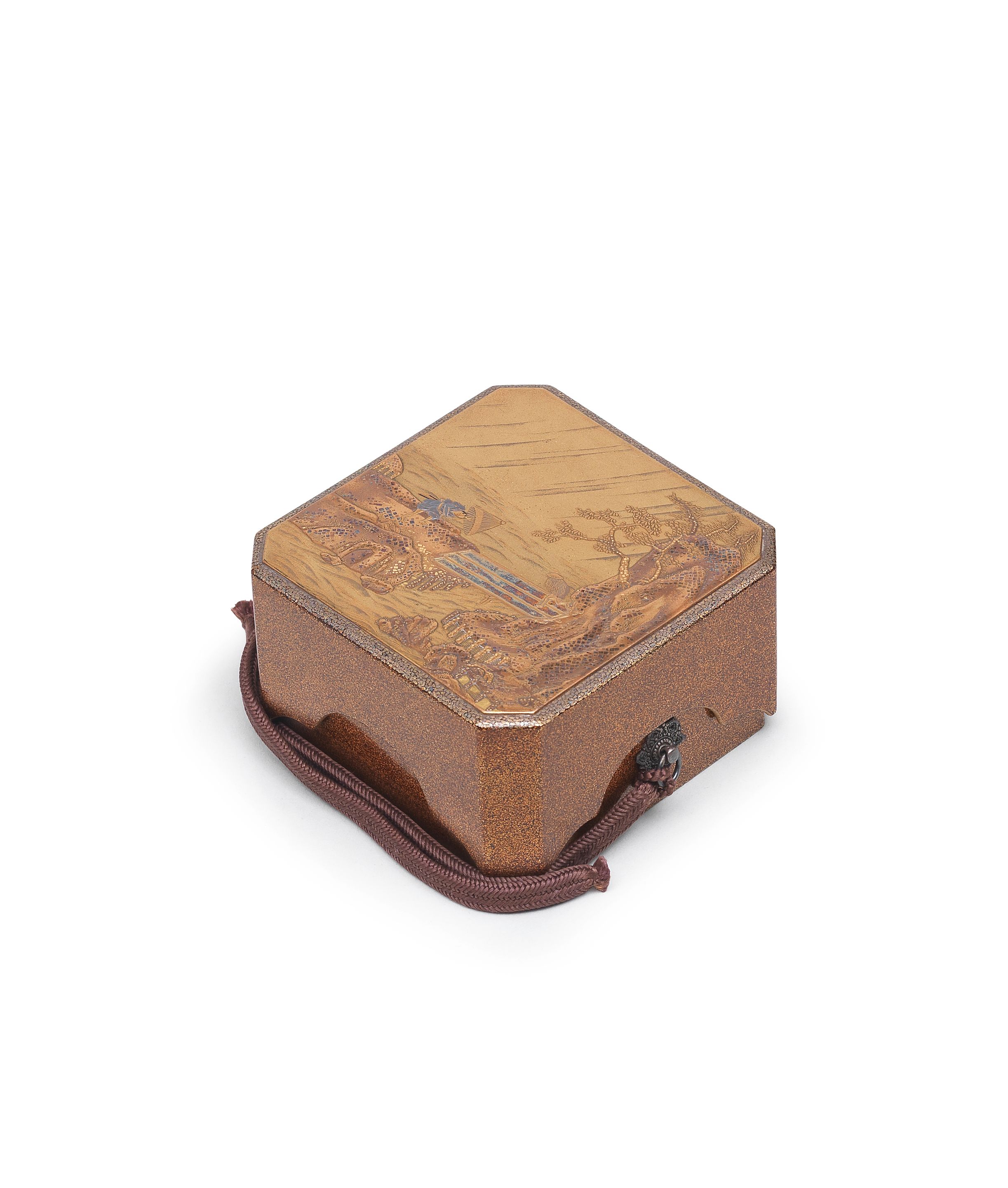 Bonhams : A GOLD-LACQUER SMALL SQUARE KOGO (BOX FOR INCENSE WOOD) Edo ...