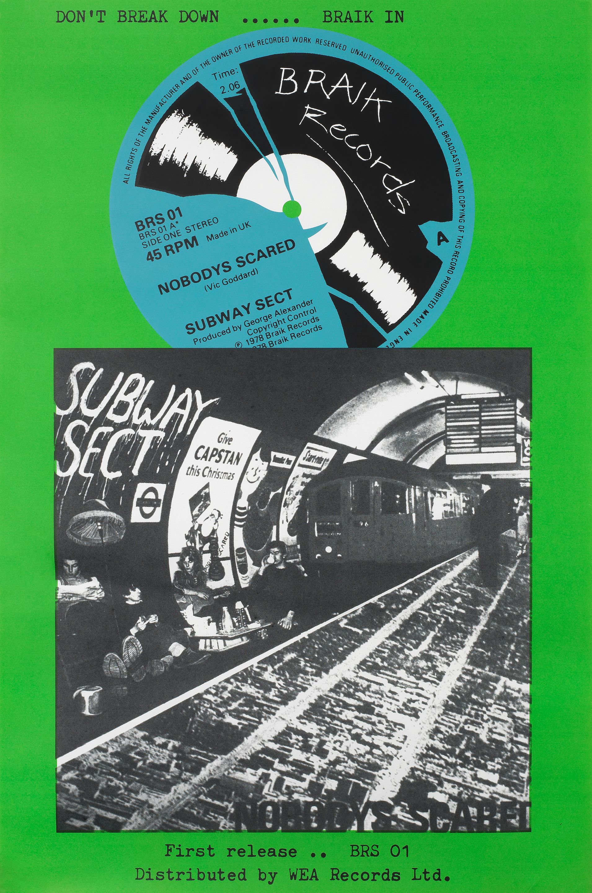 Bonhams : Subway Sect An Original Promotional Poster For The Single Nobody's Scared, Braik ...