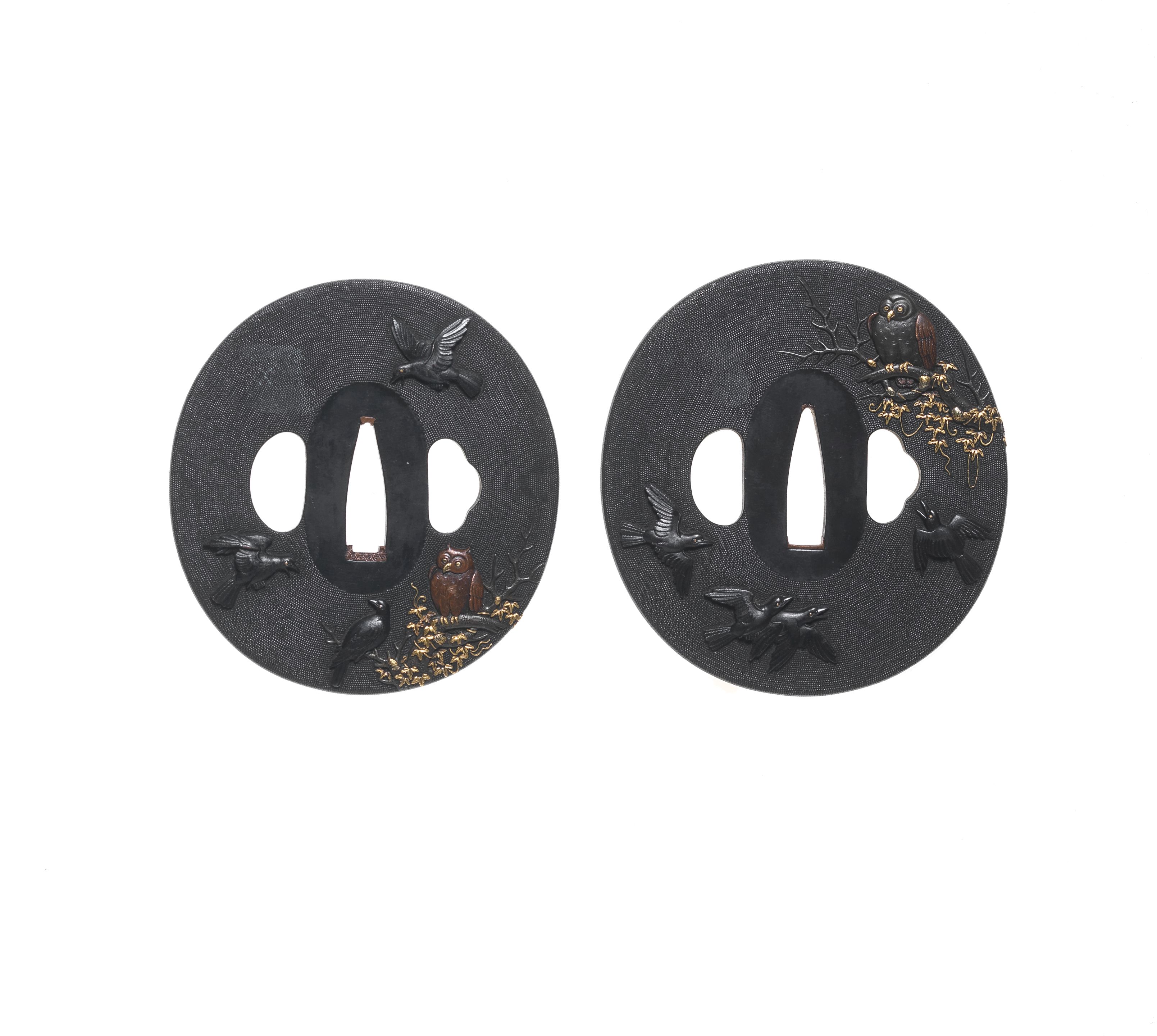 Bonhams : TWO TSUBA (HAND GUARDS) FOR A DAISHO (SET OF LONG AND SHORT ...