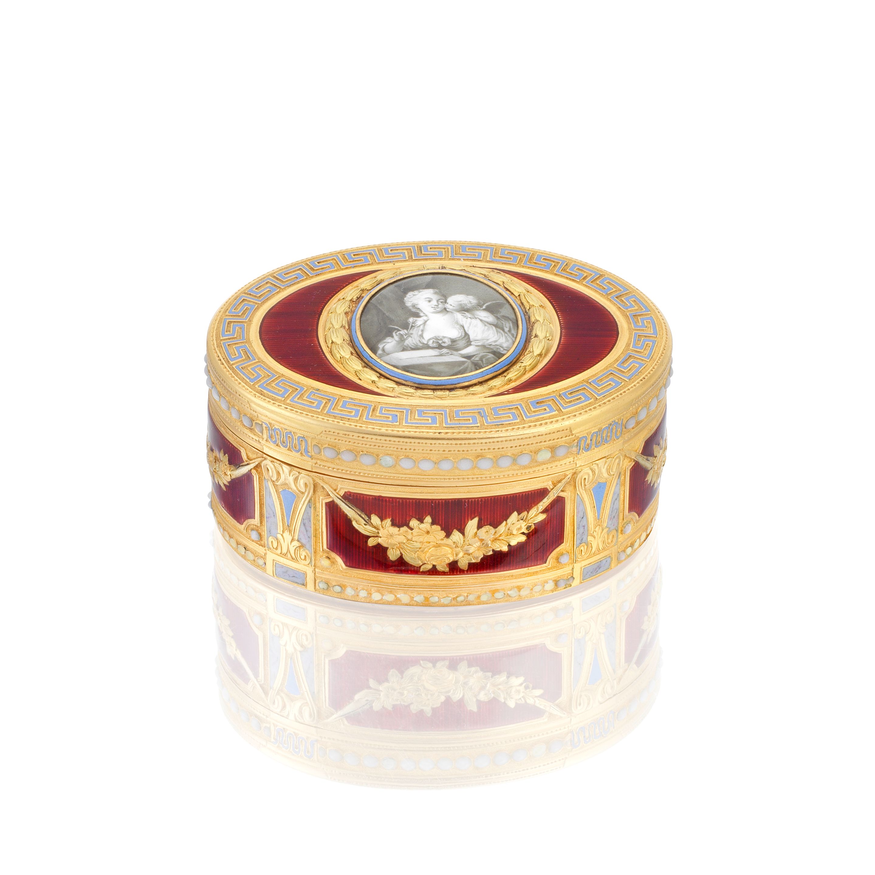 Bonhams : A Louis XV gold and enamelled snuff box with the charge and ...