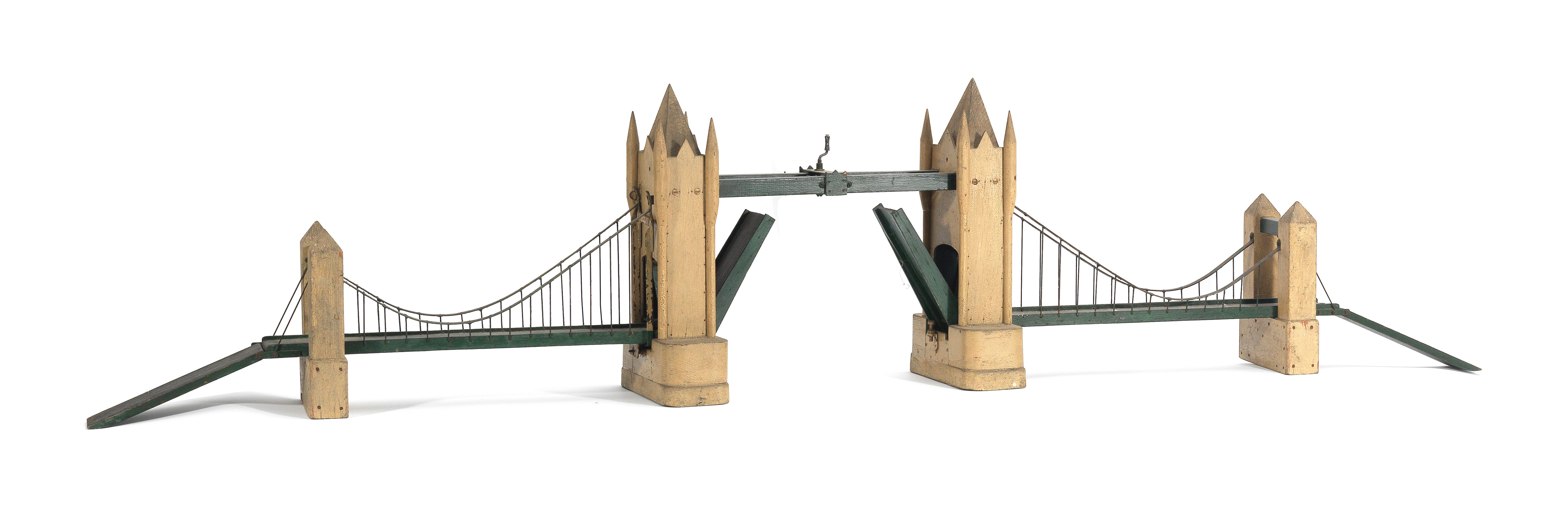 Bonhams : A large folk art painted wood and tole model of Tower Bridge ...