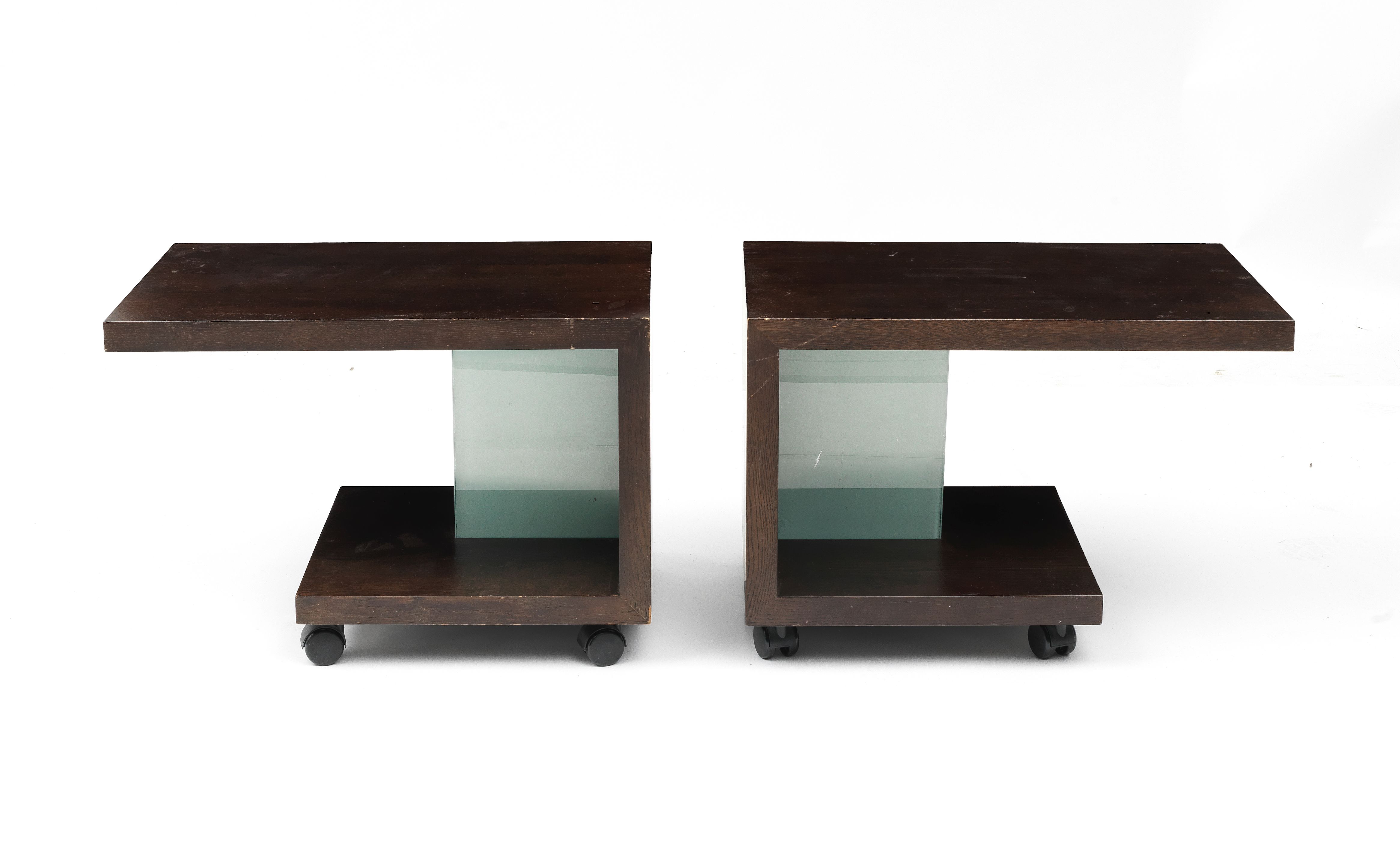 Bonhams : A pair of ebonised angular bedside tables Designed by Sir ...