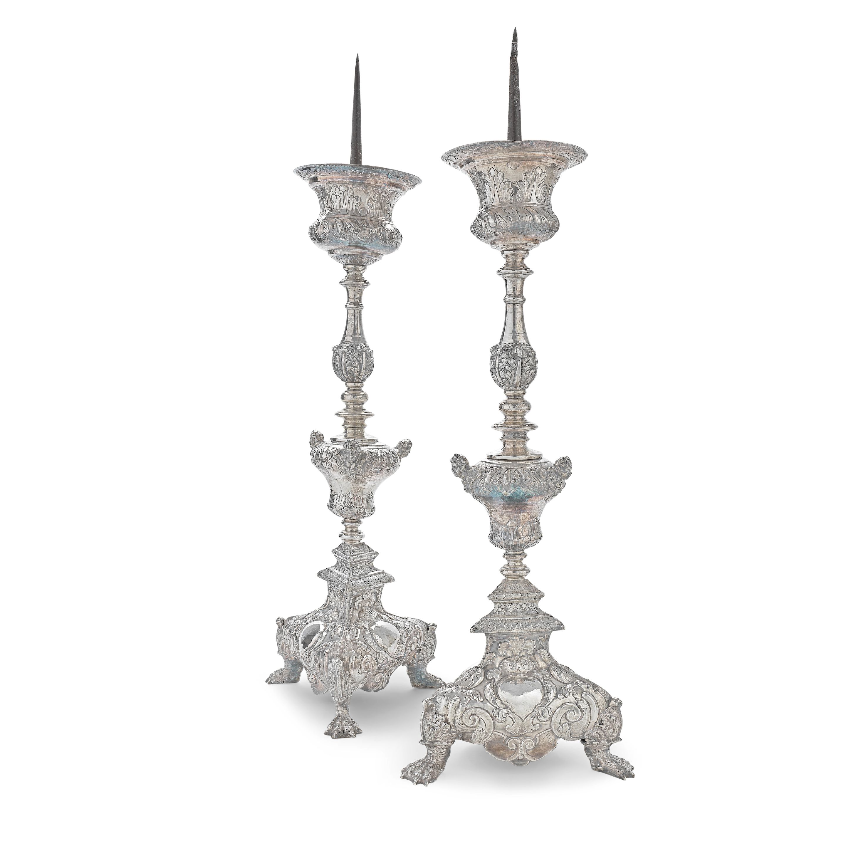 Bonhams : A PAIR OF ITALIAN SILVER PRICKET CANDLESTICKS Probably Venice ...