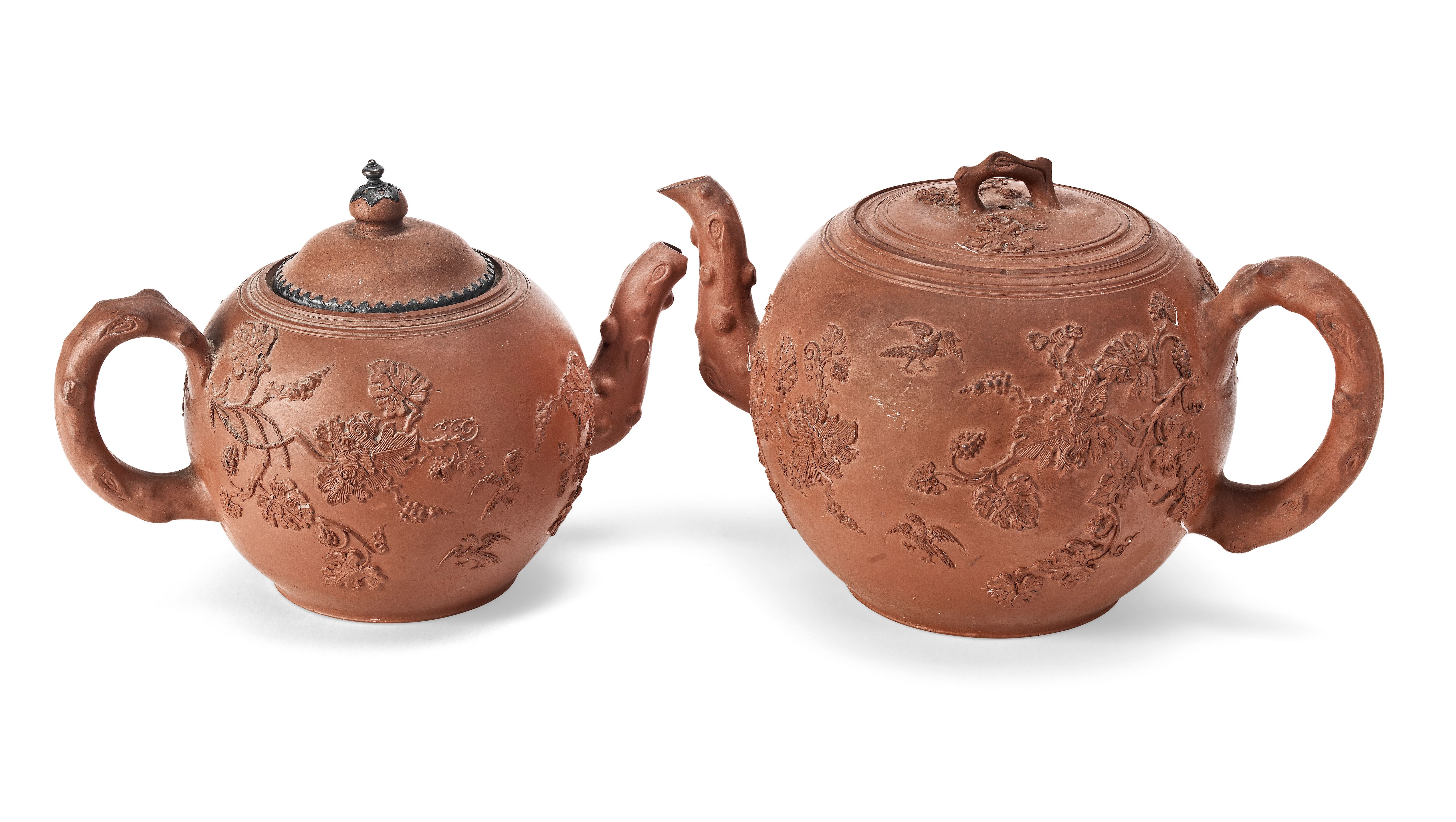 Bonhams : Two Staffordshire redware punch-pots and covers 18th century