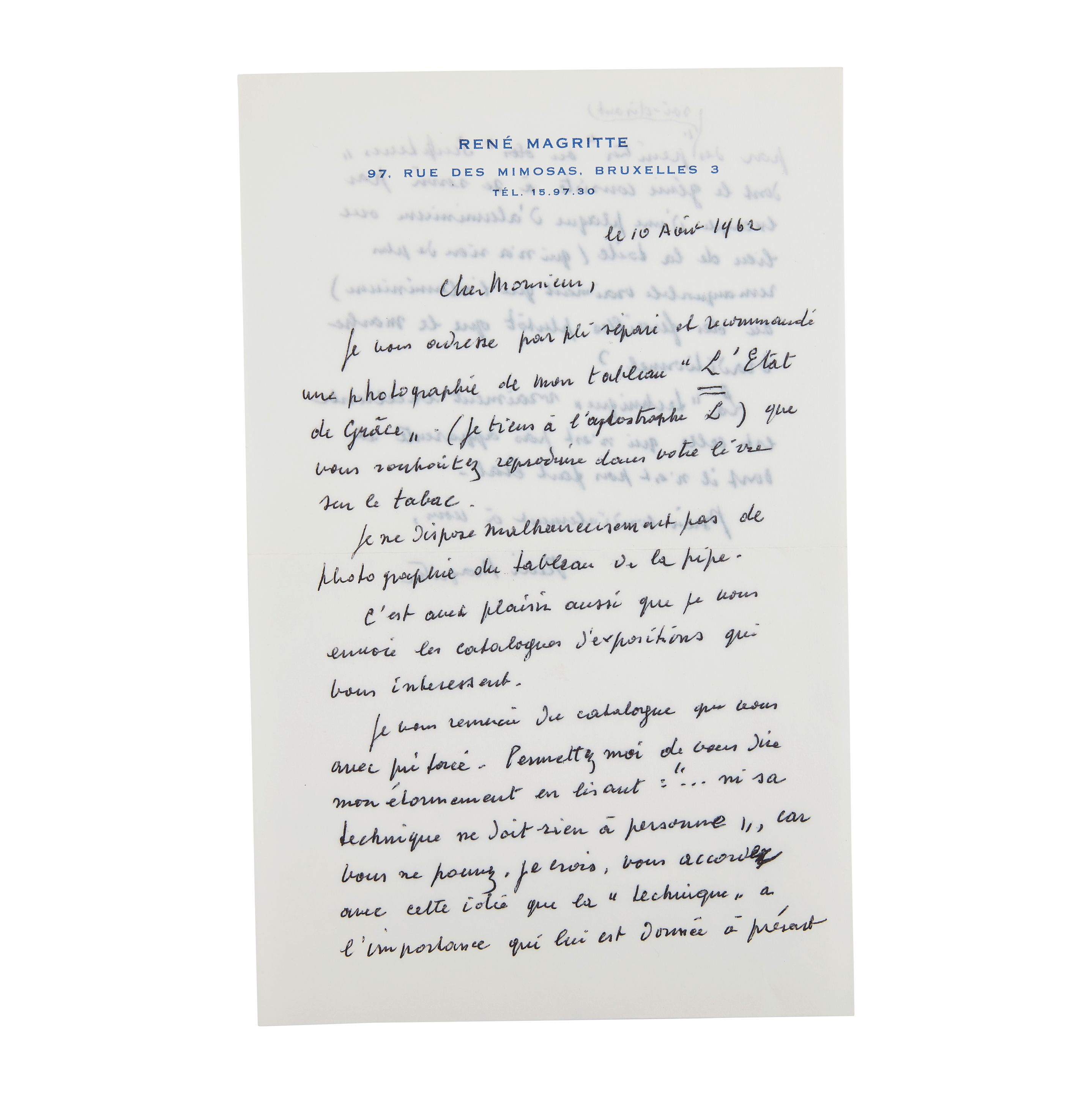 Bonhams Cornette de Saint Cyr : RENÉ MAGRITTE (1898-1967) LETTRE ...