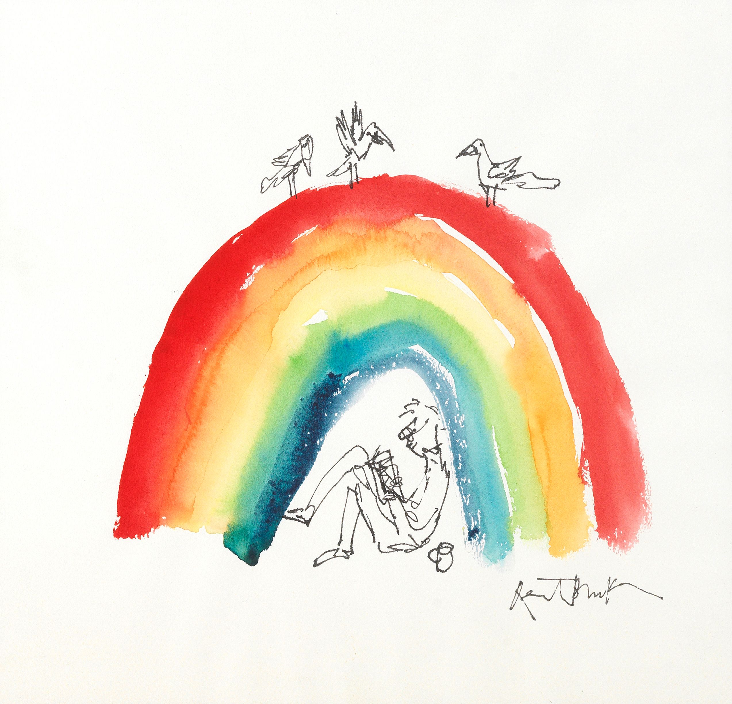 Bonhams : Sir Quentin Blake (British, born 1932) Reading, with Birds, 2020