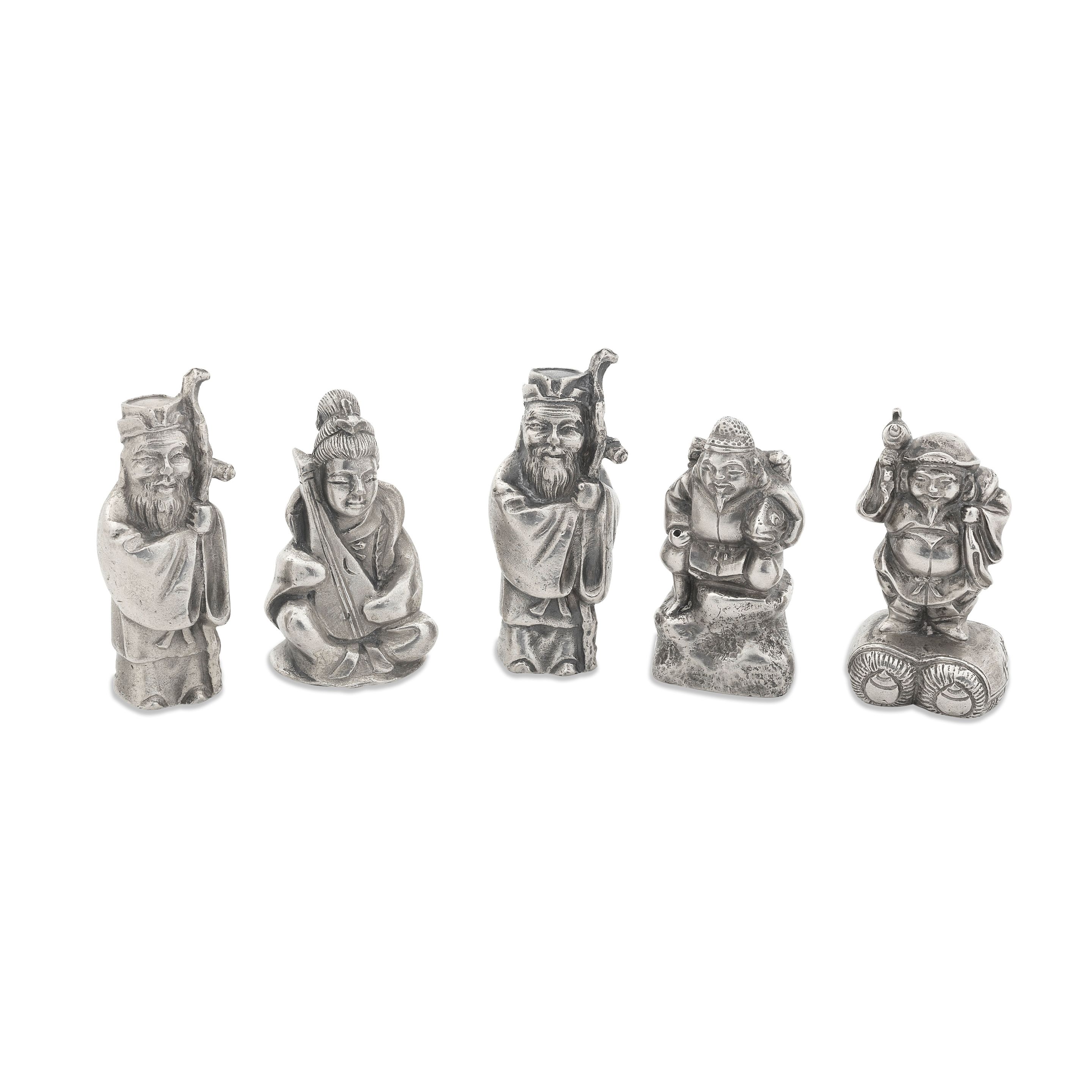Bonhams : Five Chinese silver 'Immortal' figural scroll weights Chinese ...
