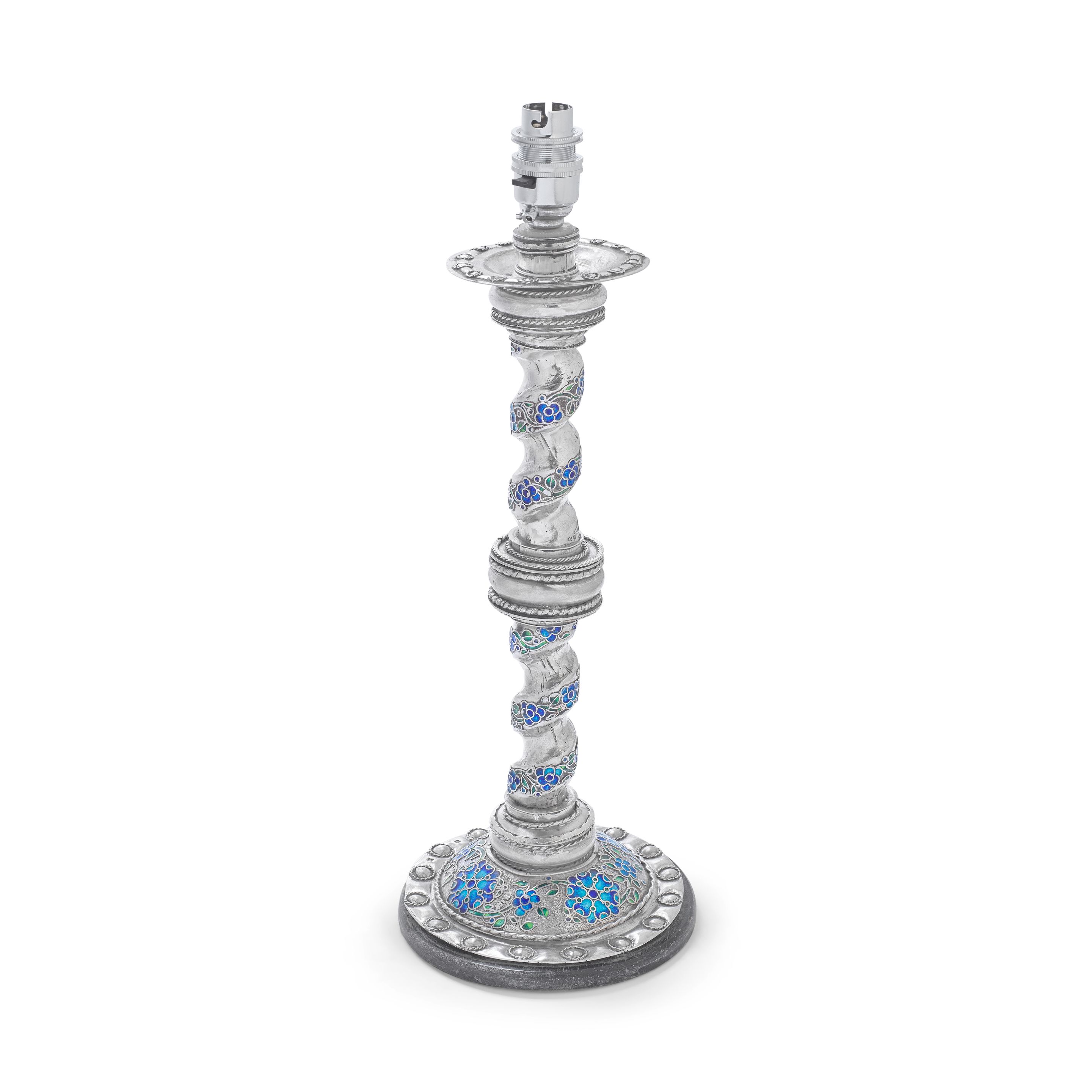 Bonhams : A rare Arts and Crafts style silver and enamel table lamp ...
