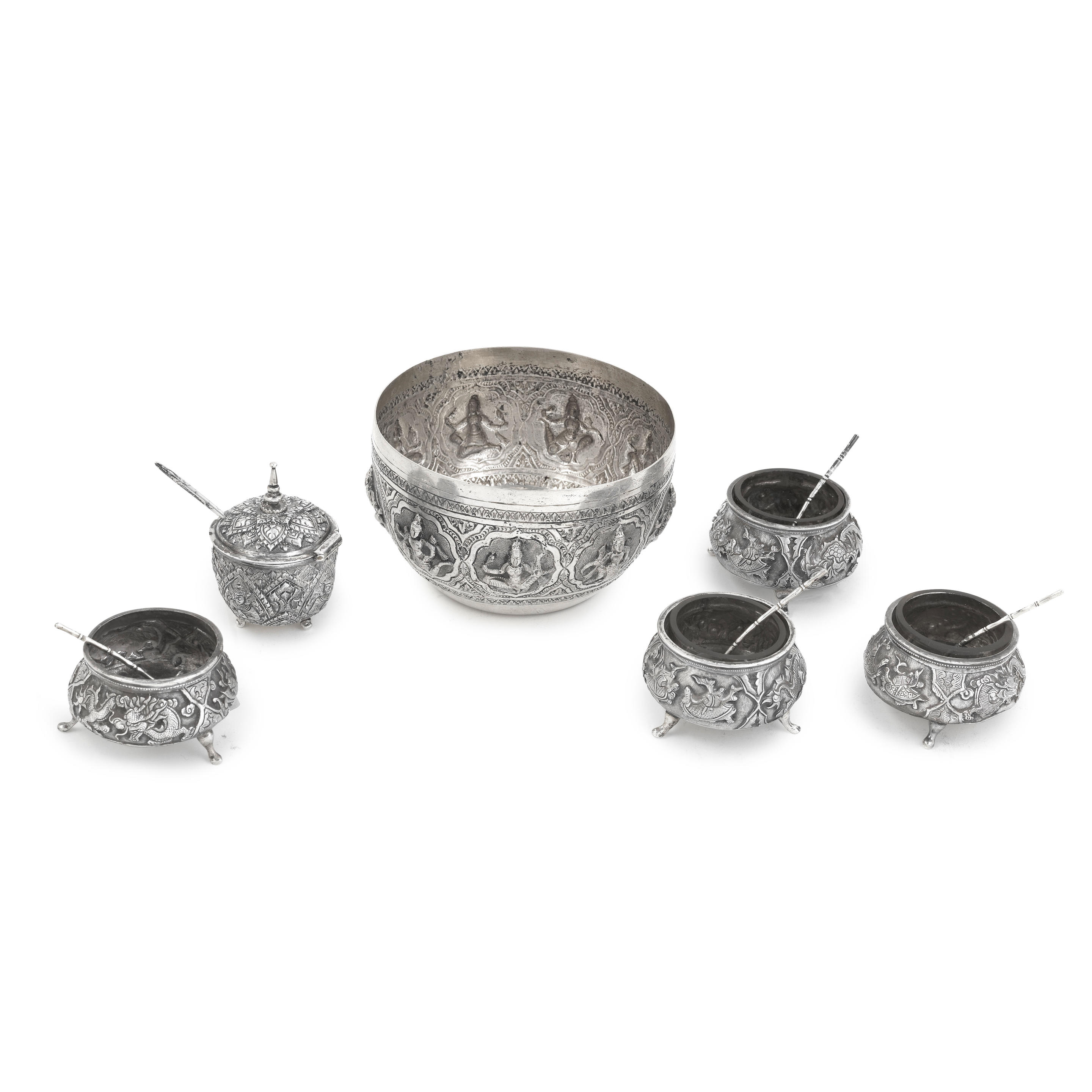 Bonhams : A Burmese silver bowl and mustard pot together with a Chinese ...