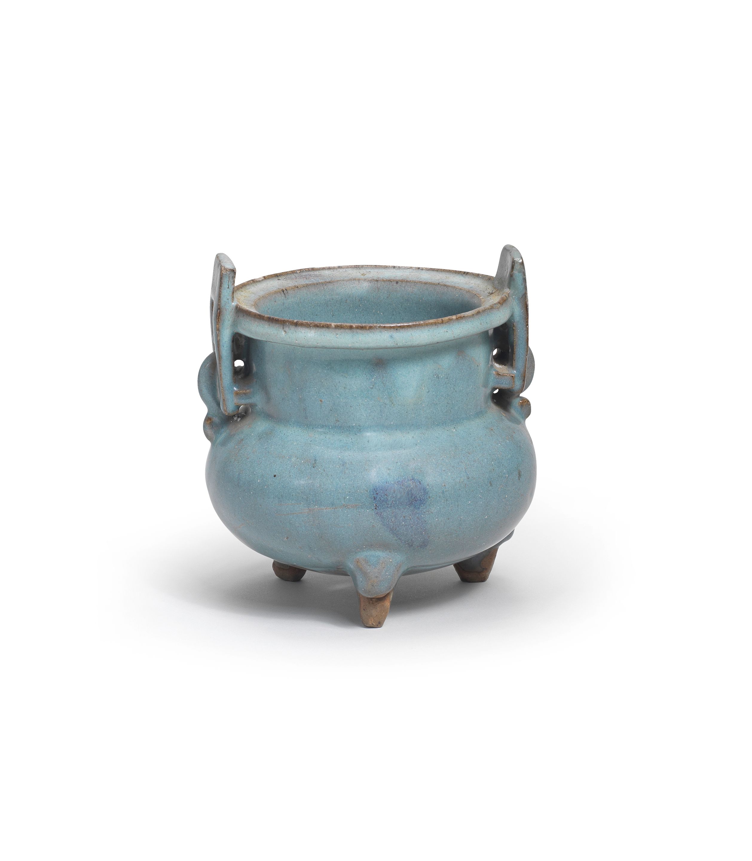 Bonhams : A JUNYAO PURPLE-SPLASHED TRIPOD INCENSE BURNER, DING Yuan Dynasty