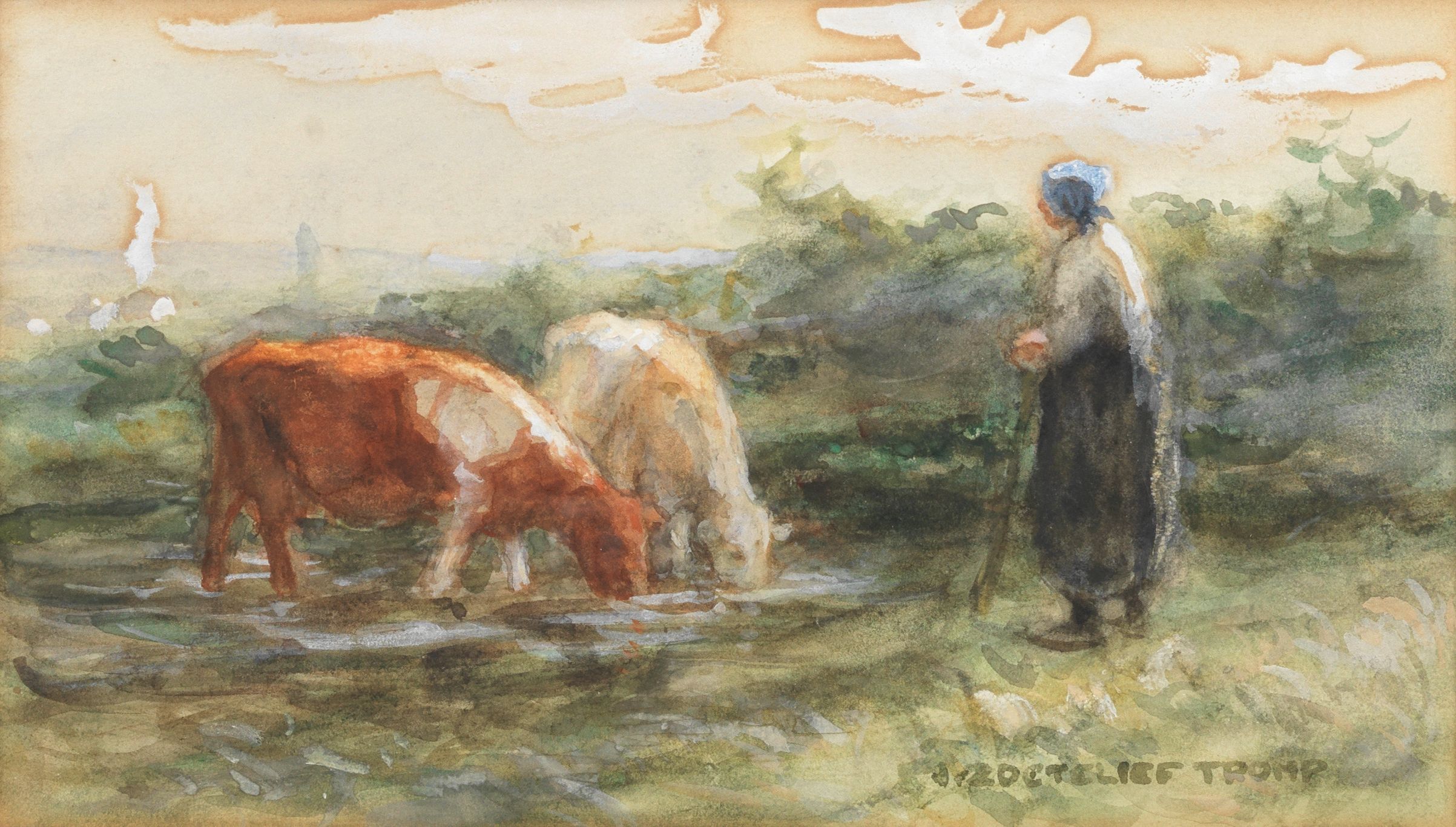 Bonhams : Jan Zoetelief Tromp (Dutch, 1872-1947) Cattle watering