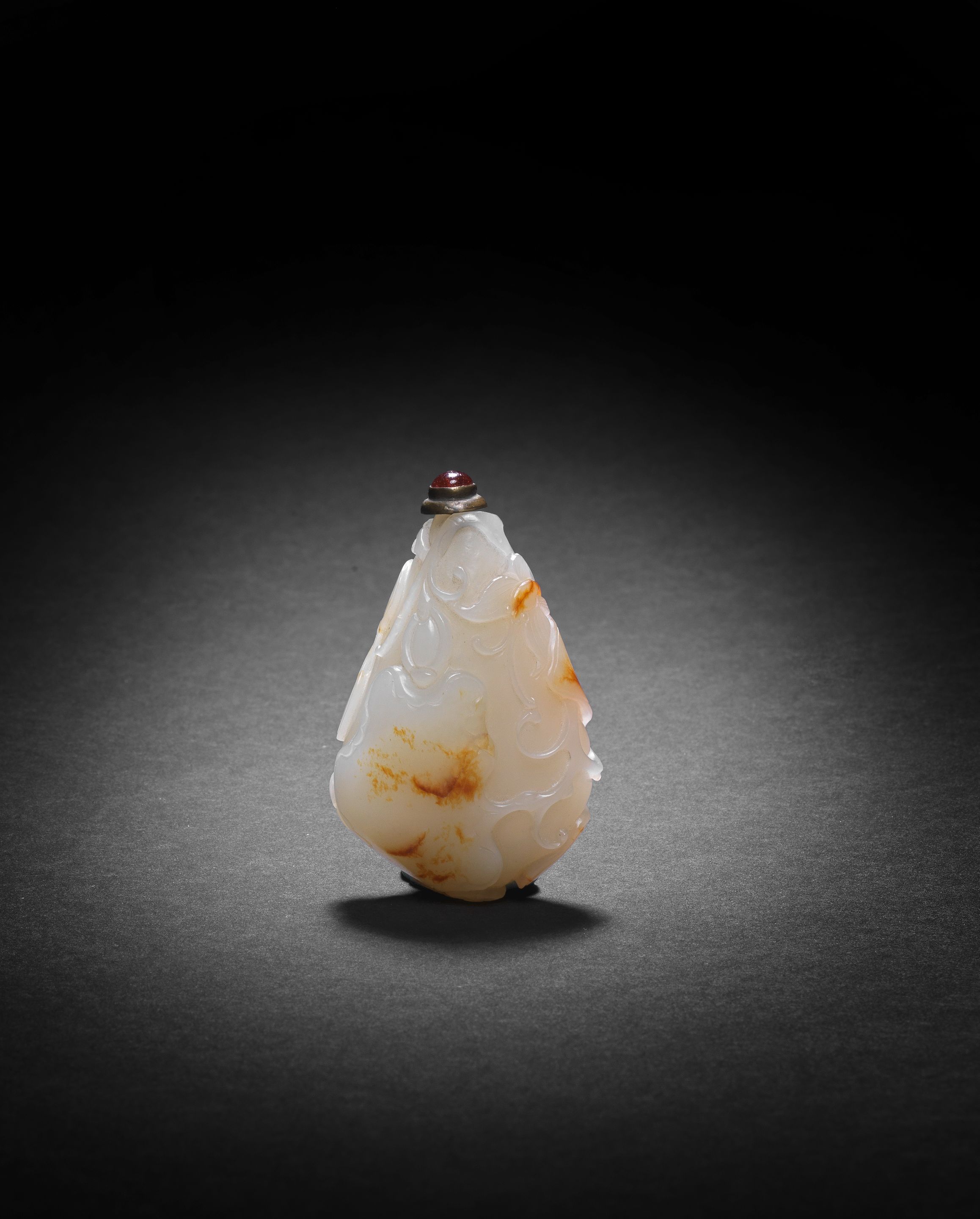 Bonhams : A WHITE AND RUSSET JADE 'GOURD AND BUTTERFLY' SNUFF BOTTLE ...