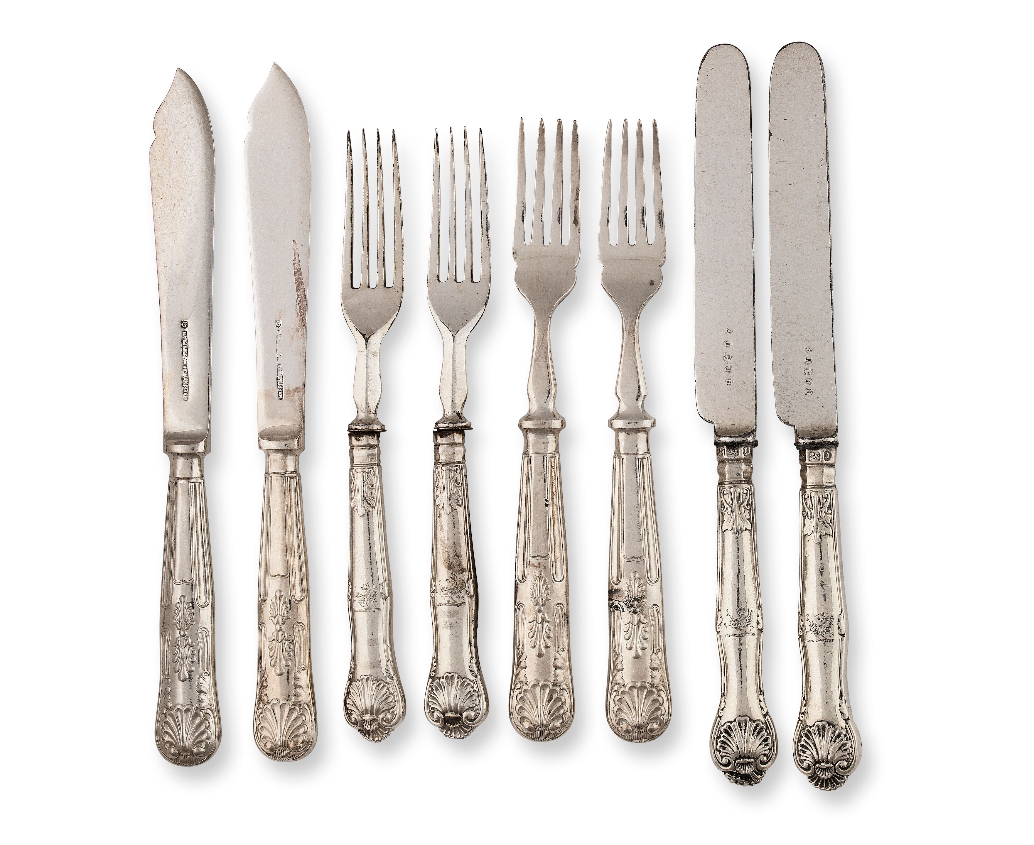 Bonhams : A part set of silver dessert knives and forks Probably IV ...