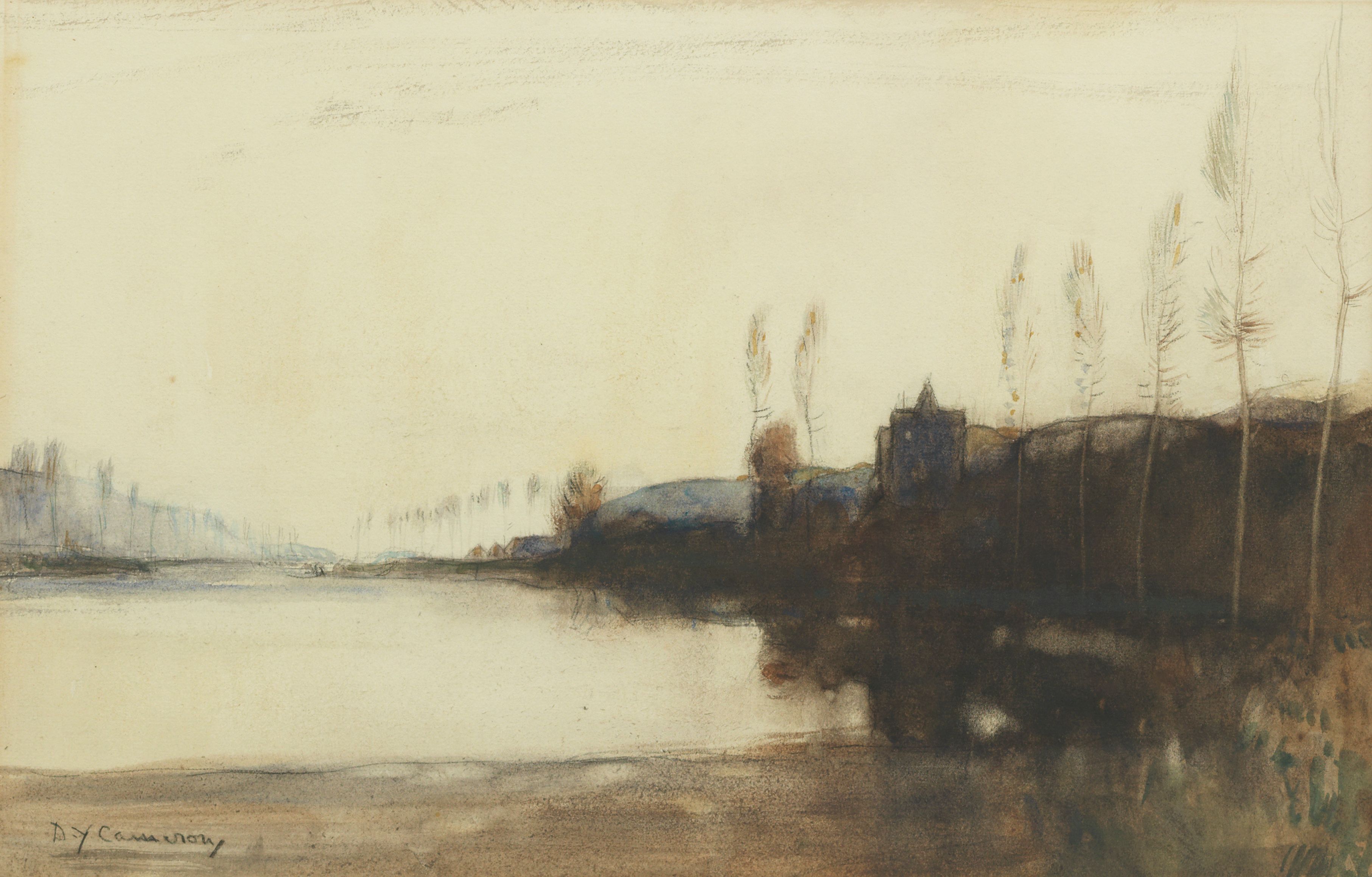 Bonhams : Sir David Young Cameron (British, 1865-1945) Lochside castle