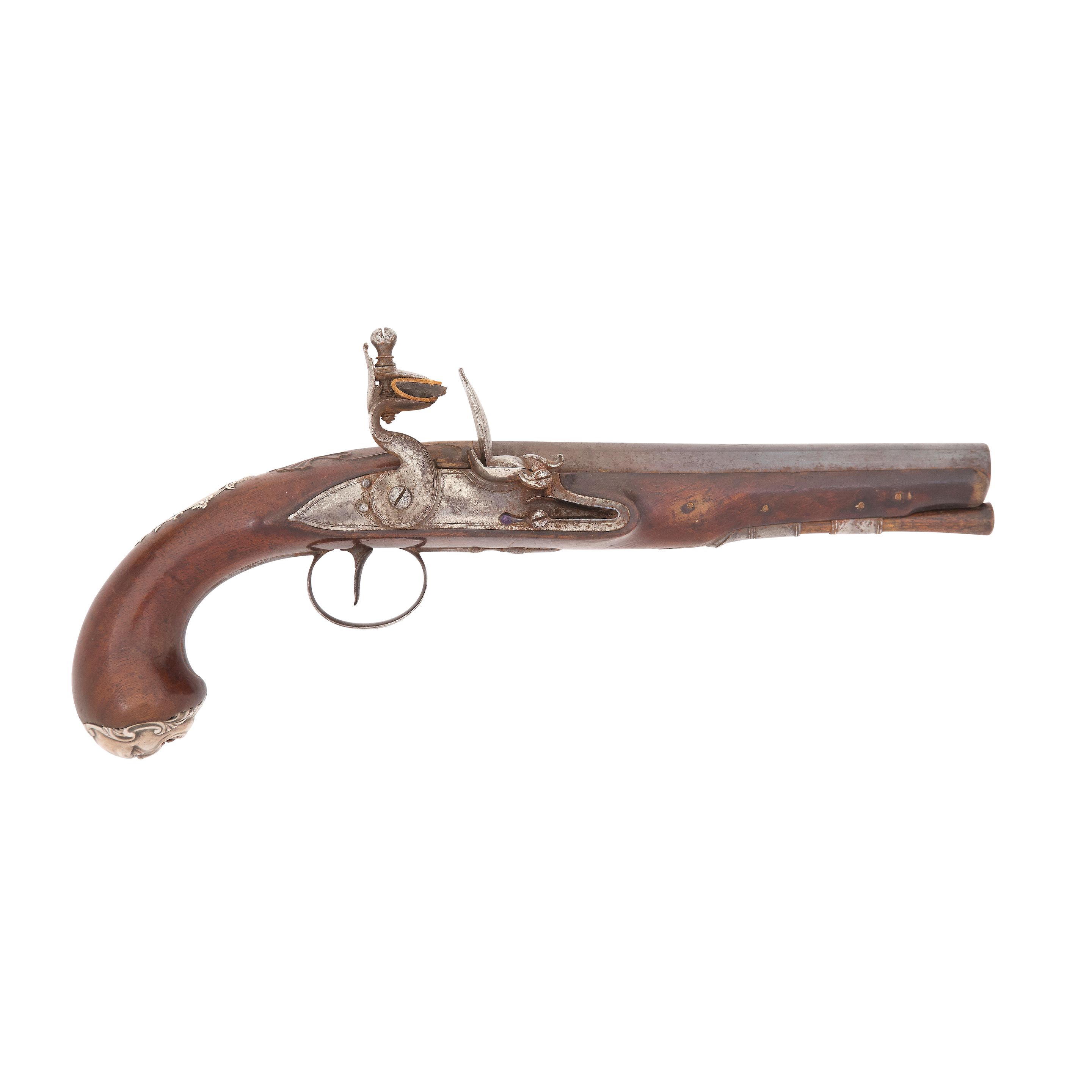Bonhams : An 18-Bore Silver-Mounted Flintlock Pistol