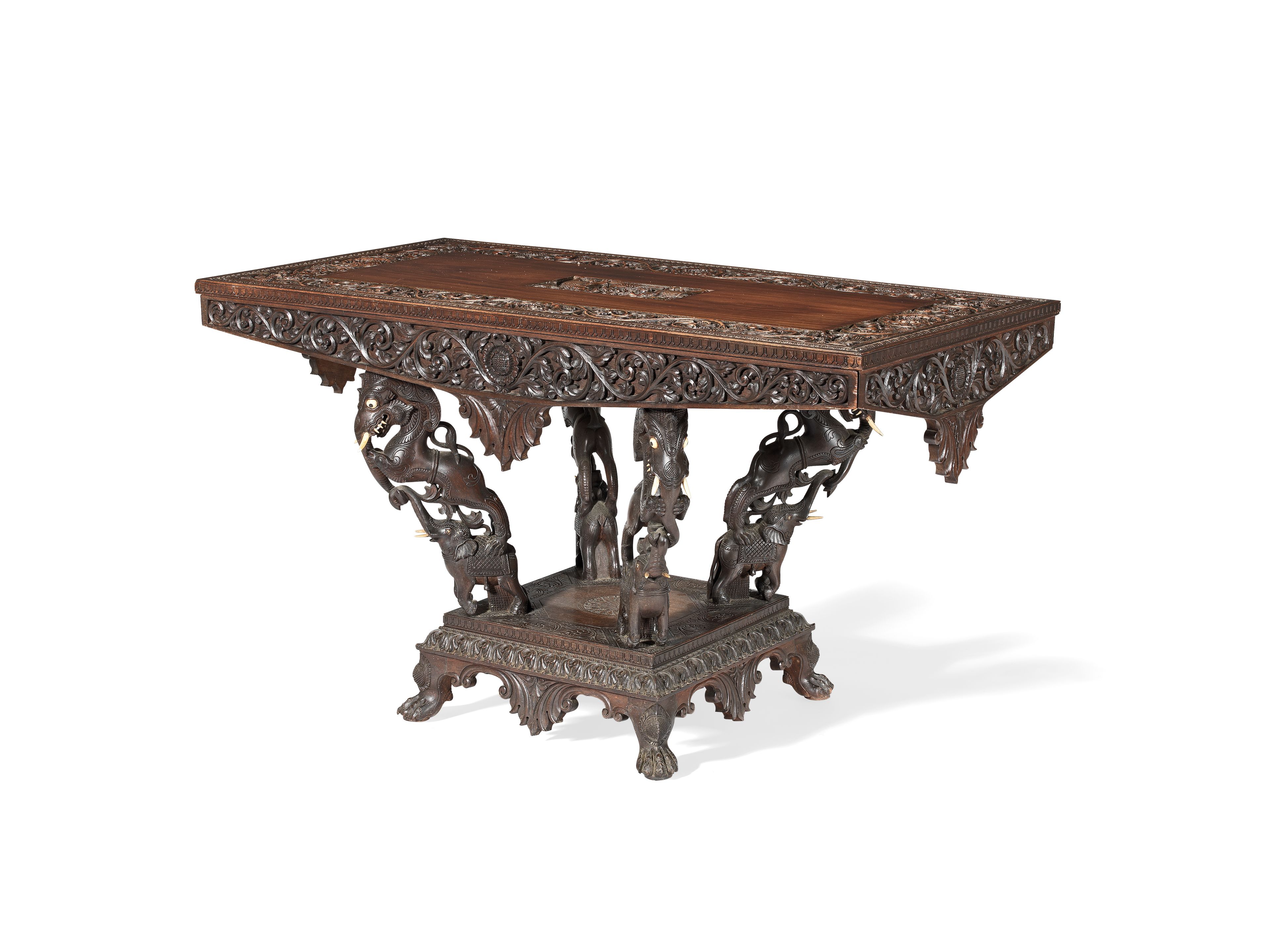 Bonhams : A carved rosewood, ivory and ebony centre table Madras, circa ...