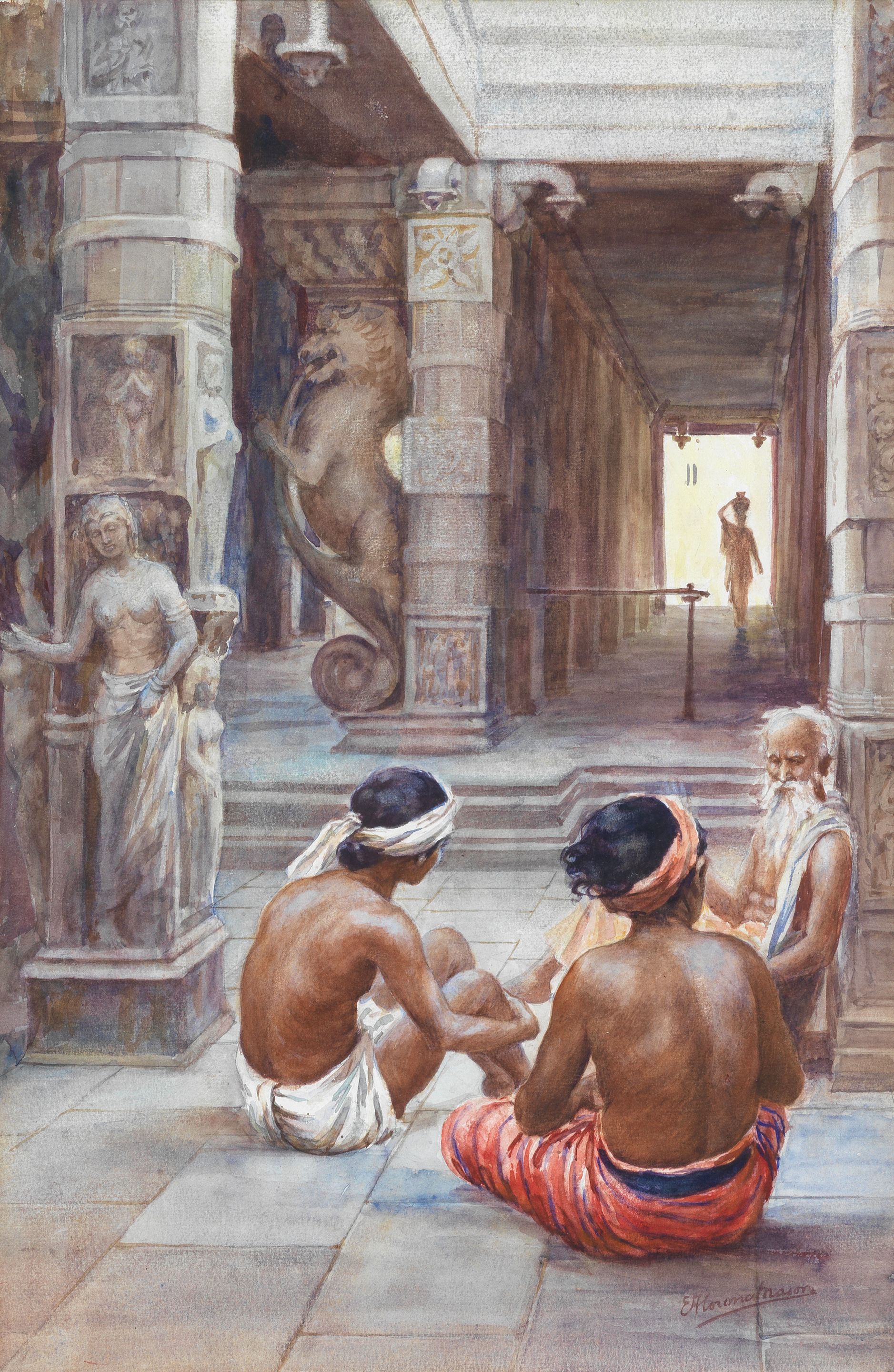 Bonhams : Emily Florence Mason (British, born 1870) Figures in a Hindu ...