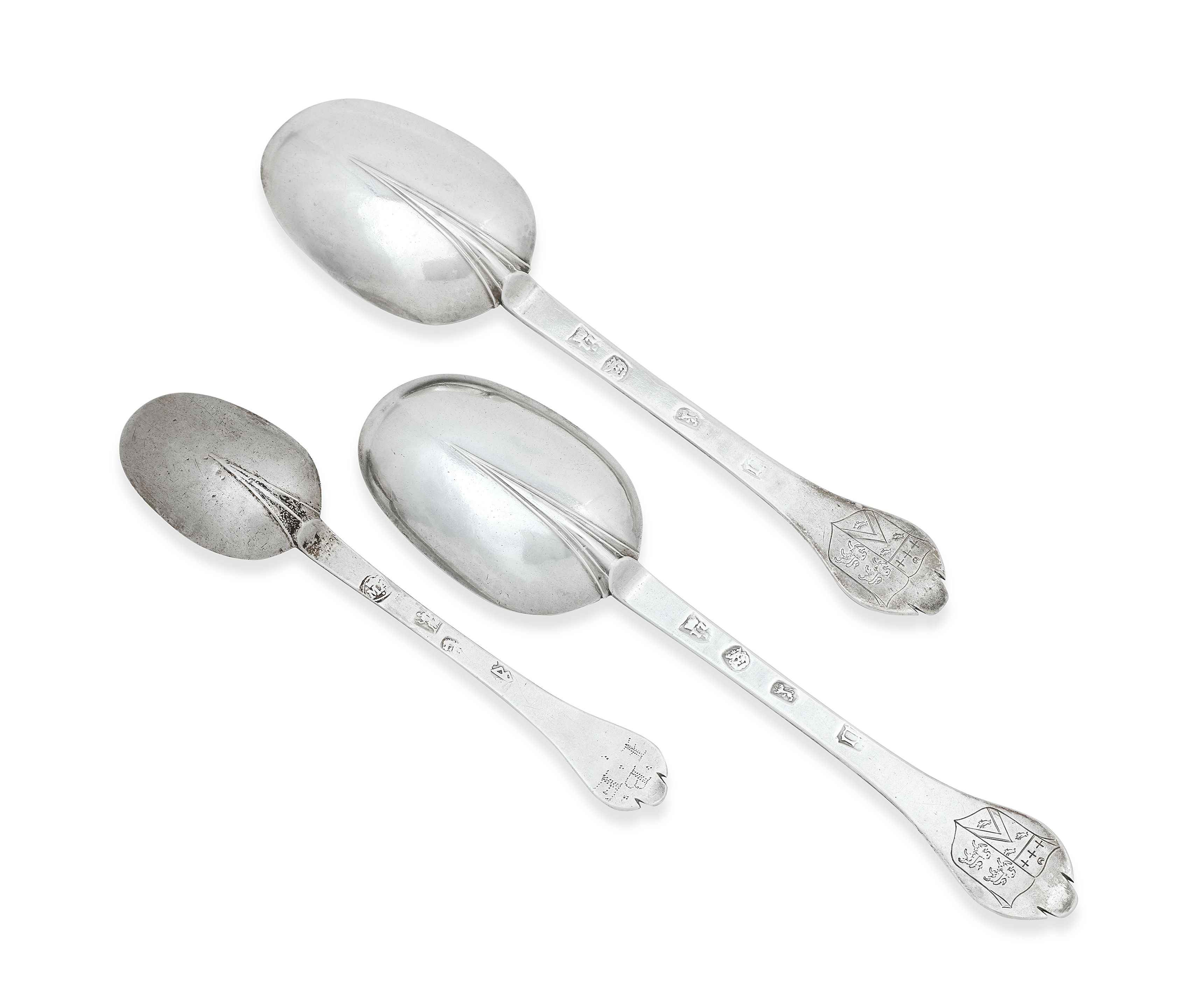 Bonhams : A PAIR OF WILLIAM AND MARY SILVER TREFID TABLESPOONS Makers ...