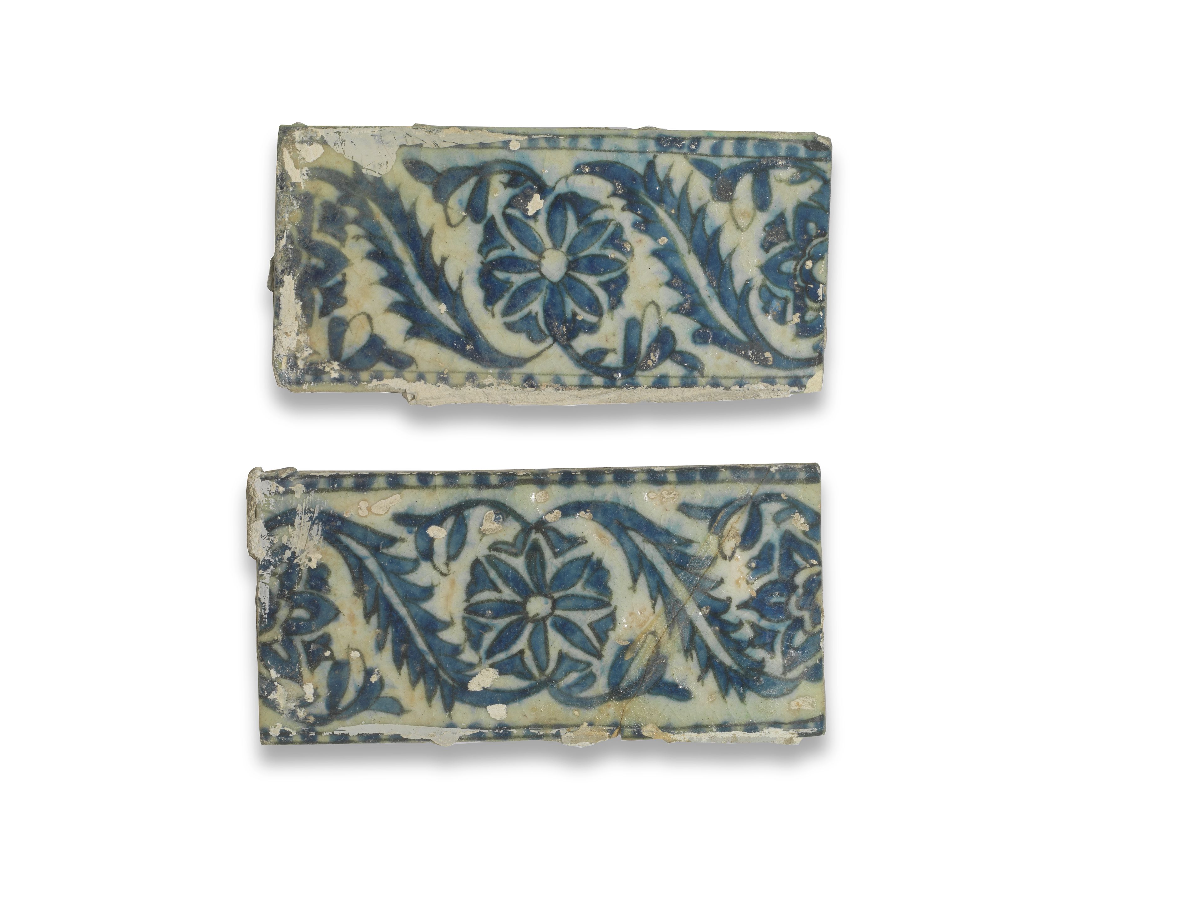 Bonhams : Two Safavid blue and white underglaze-painted pottery border ...