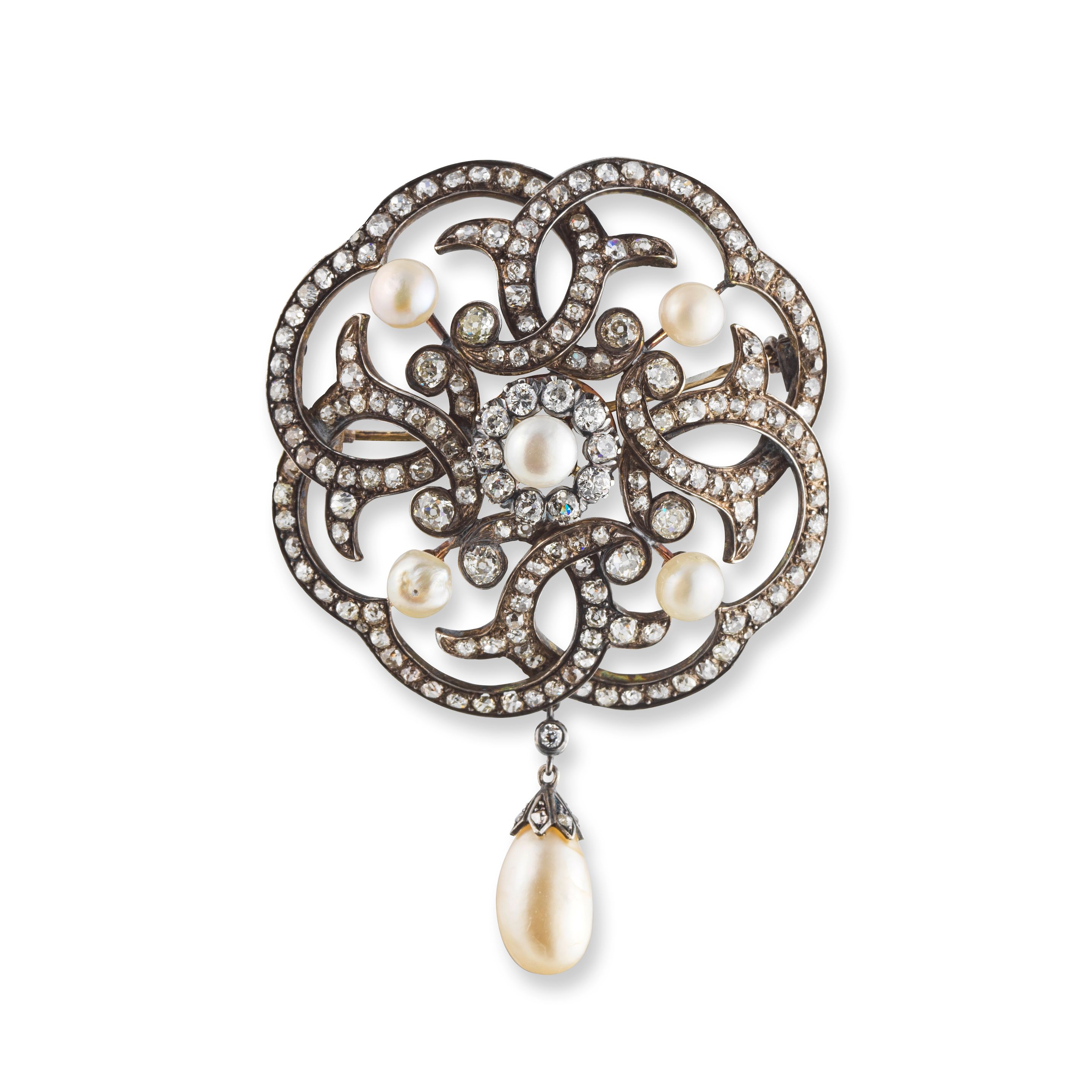 Bonhams Cornette de Saint Cyr : BROCHE PERLES ET DIAMANTS, 19EME SIECLE